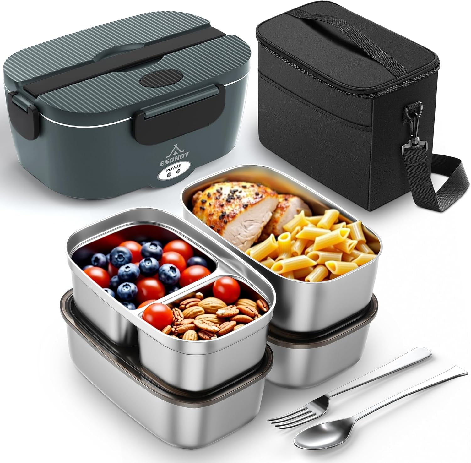 YANGLI 120W Heated Lunch Box with 1.5L Stainless Steel Container - 12V ...