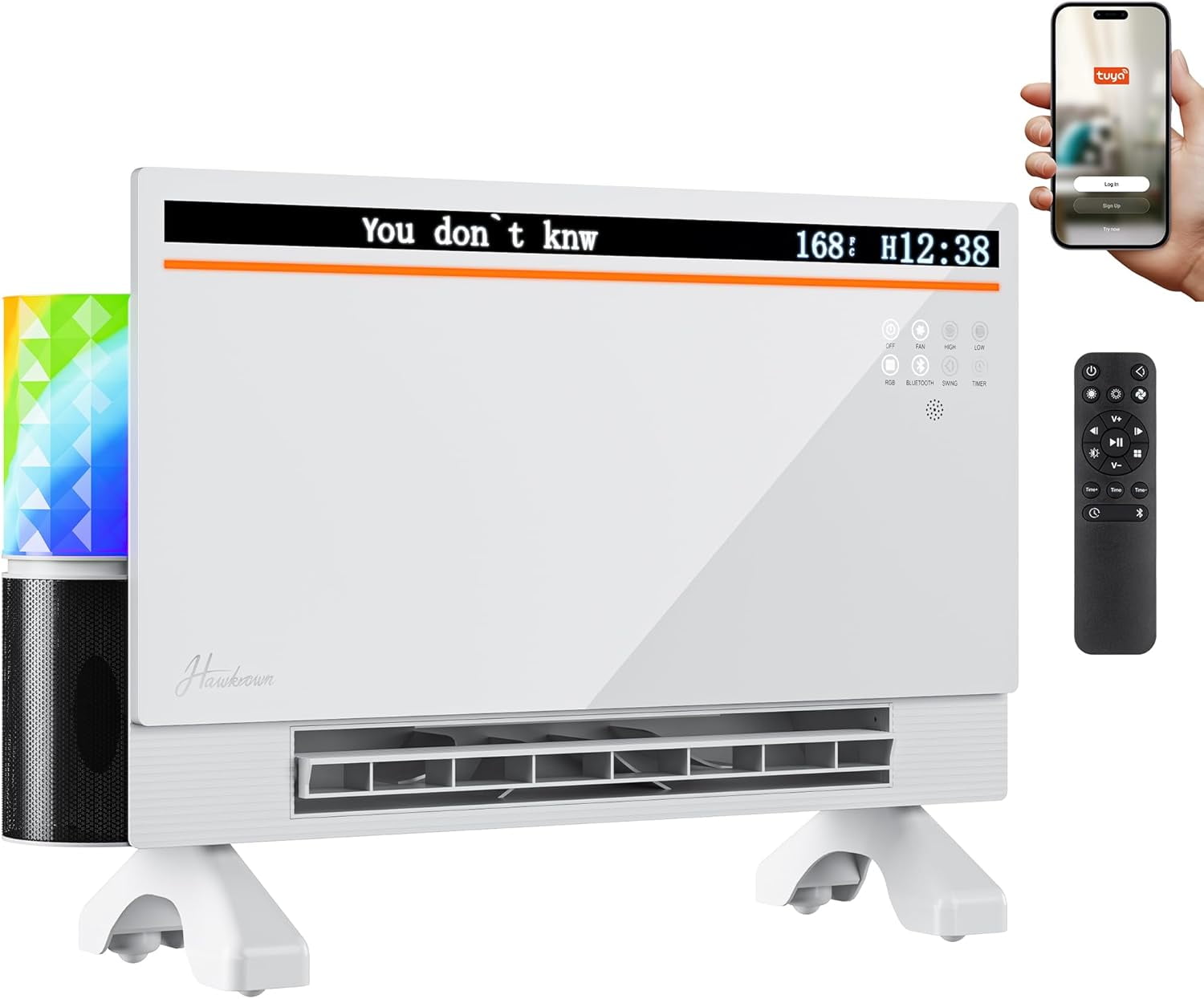 YANGLI 1800W Smart Panel Heater with Bluetooth Speaker & RGB Lights ...