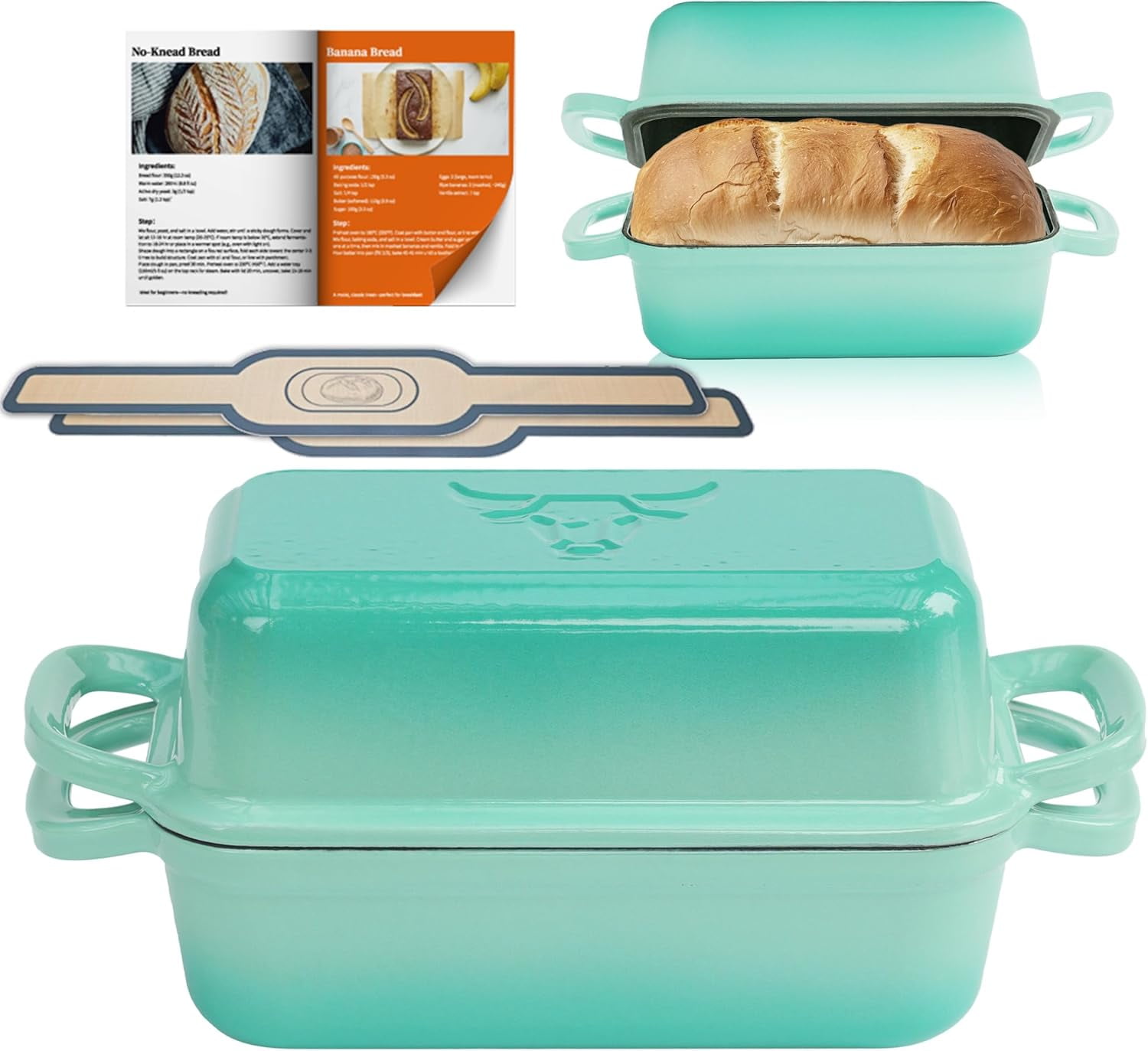 YANGLI 2-in-1 Cast Iron Loaf Pan with 2 Silicone Mats, Enamel Bread Pan ...