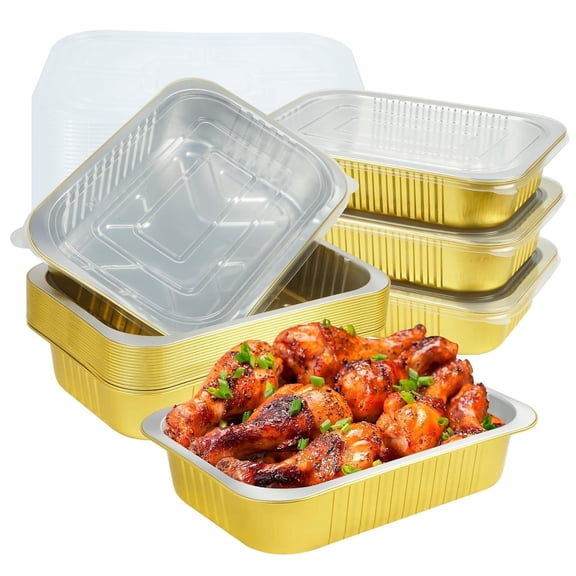 11" x 7.5" Heavy-Duty Aluminum Foil Pans with Lids, 74oz, 5 Pack ...