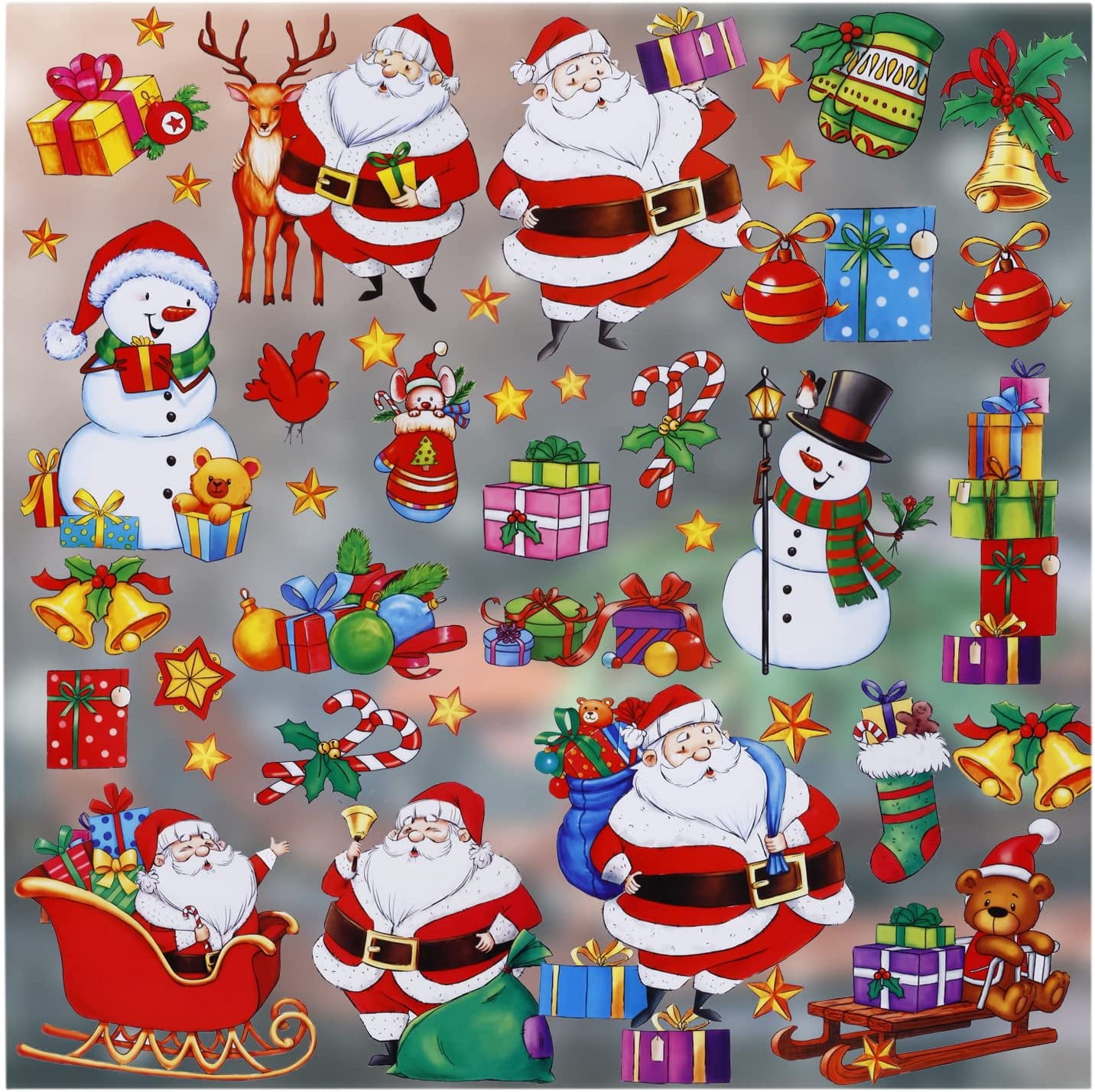 YANGLI 46-Piece Christmas Window Stickers | Large Santa Claus Double ...