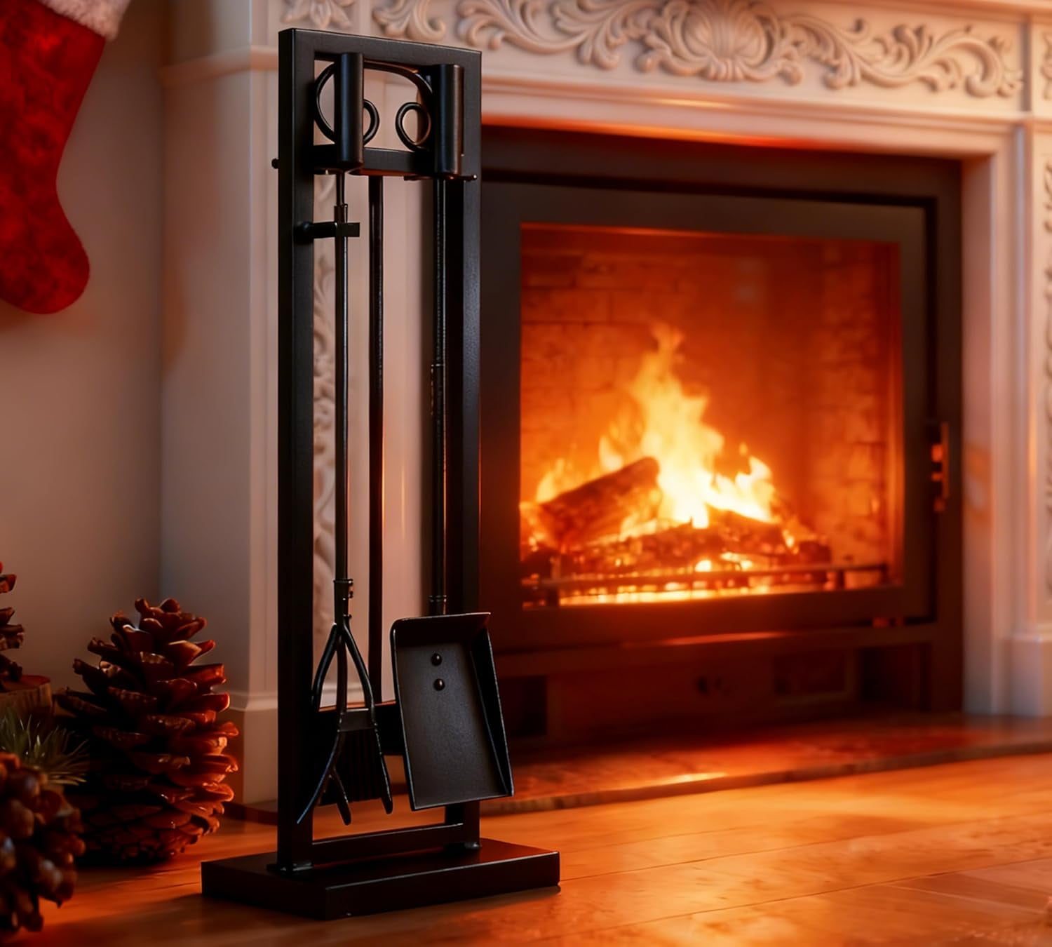 YANGLI 5-Piece Fireplace Tool Set, 30.5 Inches, Black Scroll Design ...