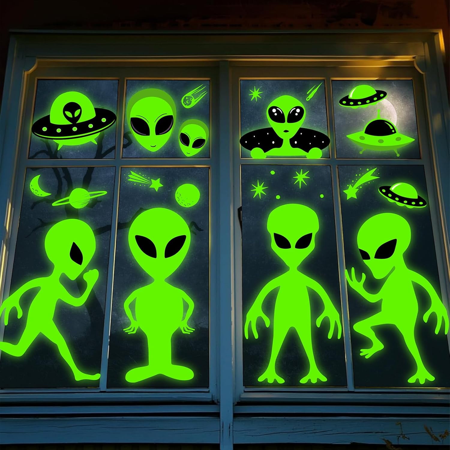 YANGLI 6-Sheet Large Alien Window Clings | Green UFO Flying Saucer ...
