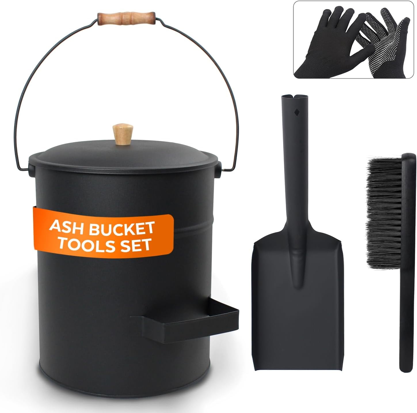 YANGLI Ash Bucket with Lid & Shovel, 4 Gallon Metal Fireplace Ash Can ...