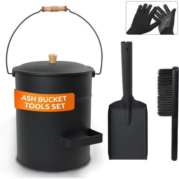 YANGLI Ash Bucket with Lid & Shovel, 4 Gallon Metal Fireplace Ash Can ...