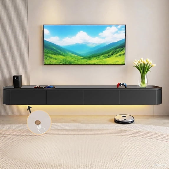 YANGLI Floating TV Stand – Wall Entertainment Center w/ Flip-Down Doors ...