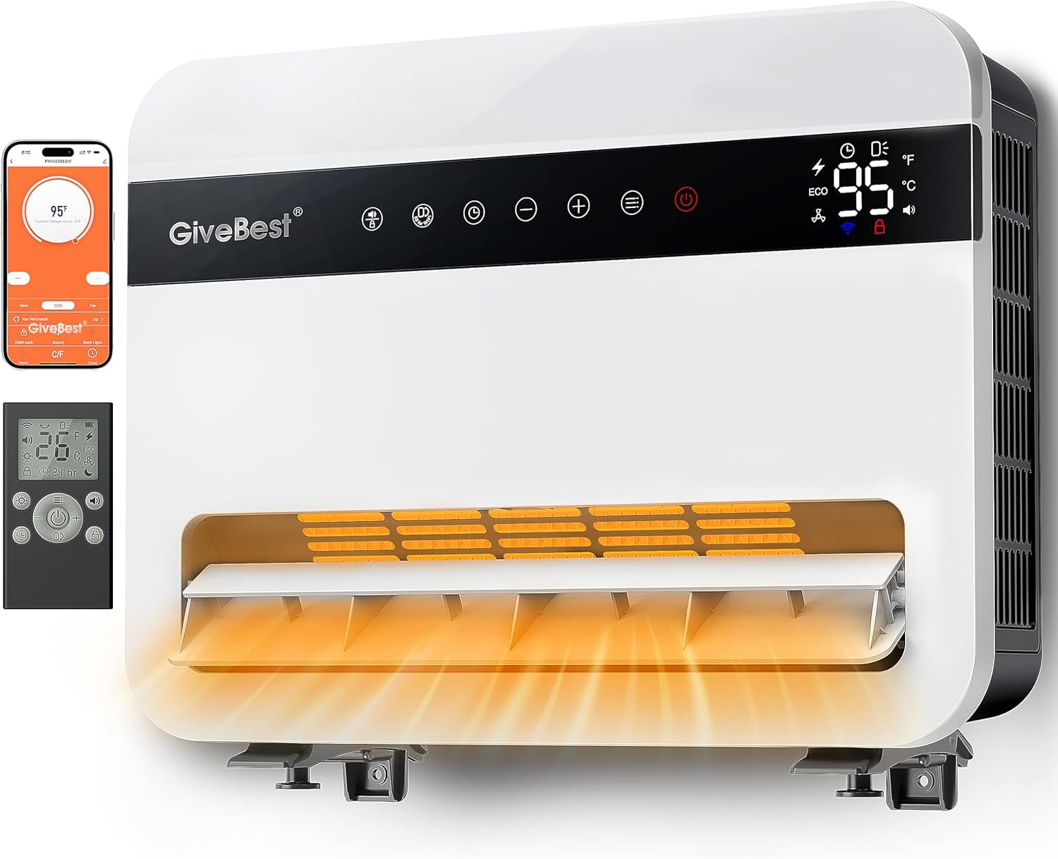 YANGLI Wall Heater with Alexa Compatibility, 1500W, 120° Oscillation ...