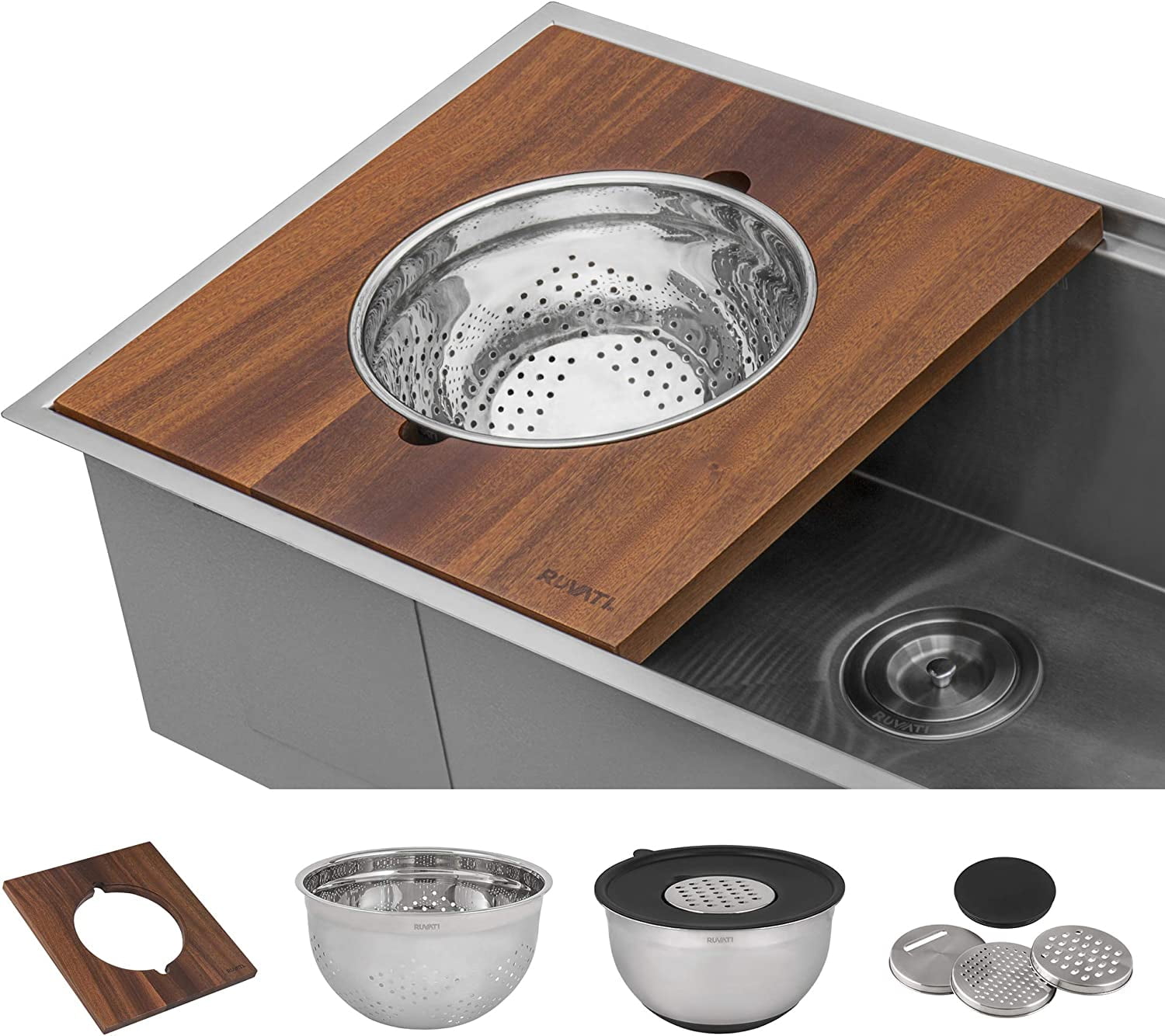YANGLI Wood Platform with Mixing Bowl and Colander Complete Set for ...