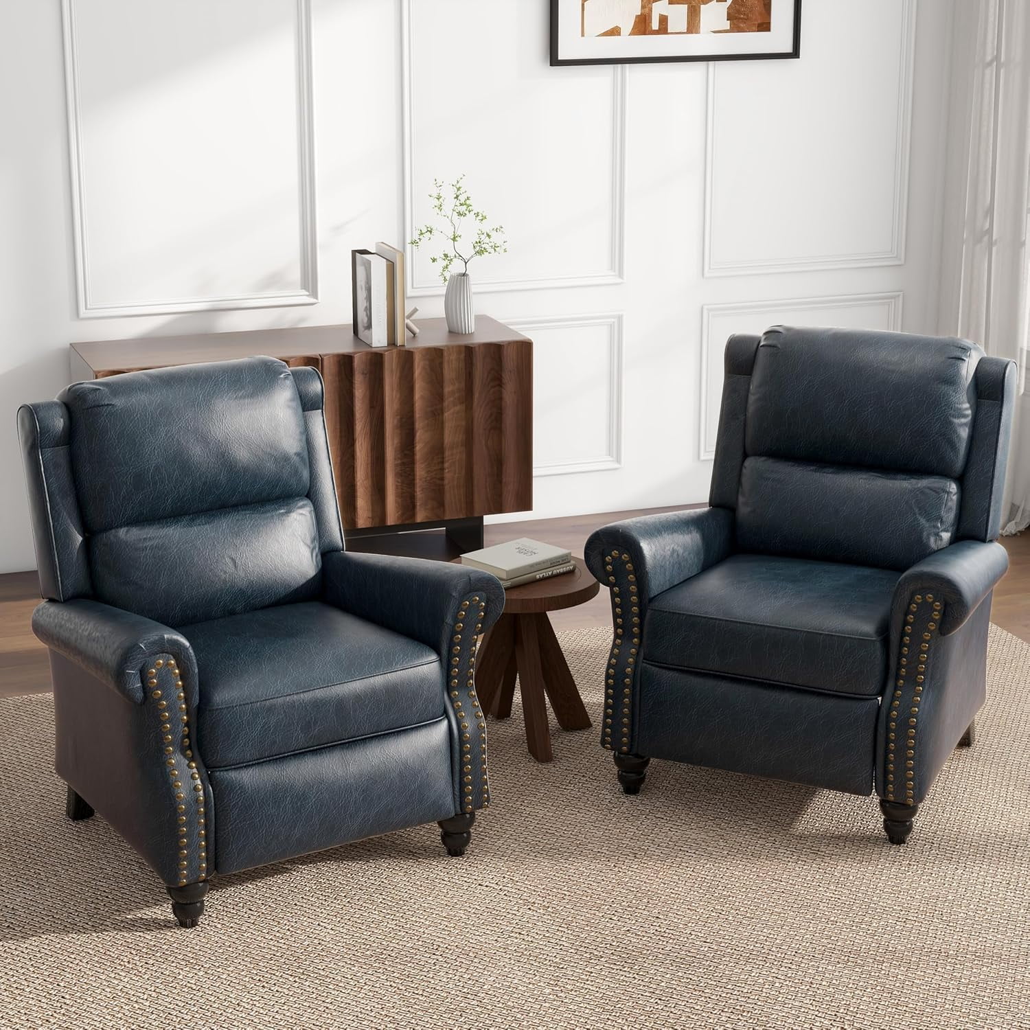 YANGZHIBO Pushback Recliner Chairs Set of 2, PU Leather Armchair Push ...