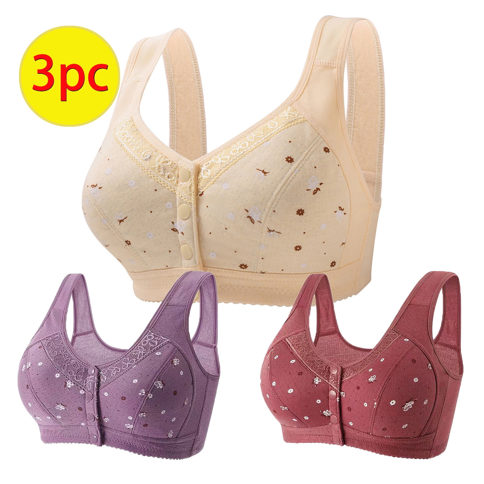 YANHAIGONG 3PC Women's full coverage bra front button bra for comfort ...