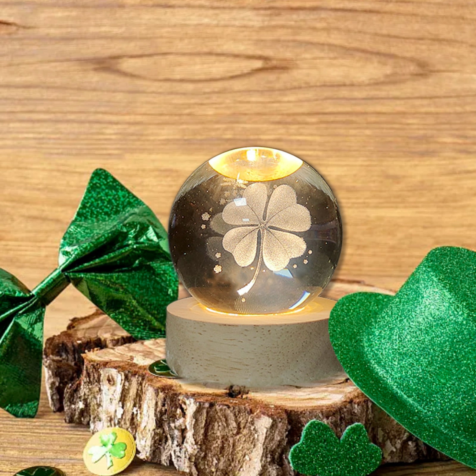 YANHAIGONG 3d Four-Leaf Clover Crystal Ball Lamp,Lifelike 3d Led Clover ...