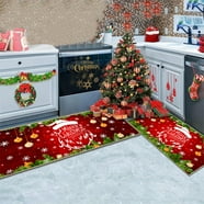 Neorosiri 2 Pcs Christmas Kitchen Rug and Mat Christmas Kitchen Decor ...