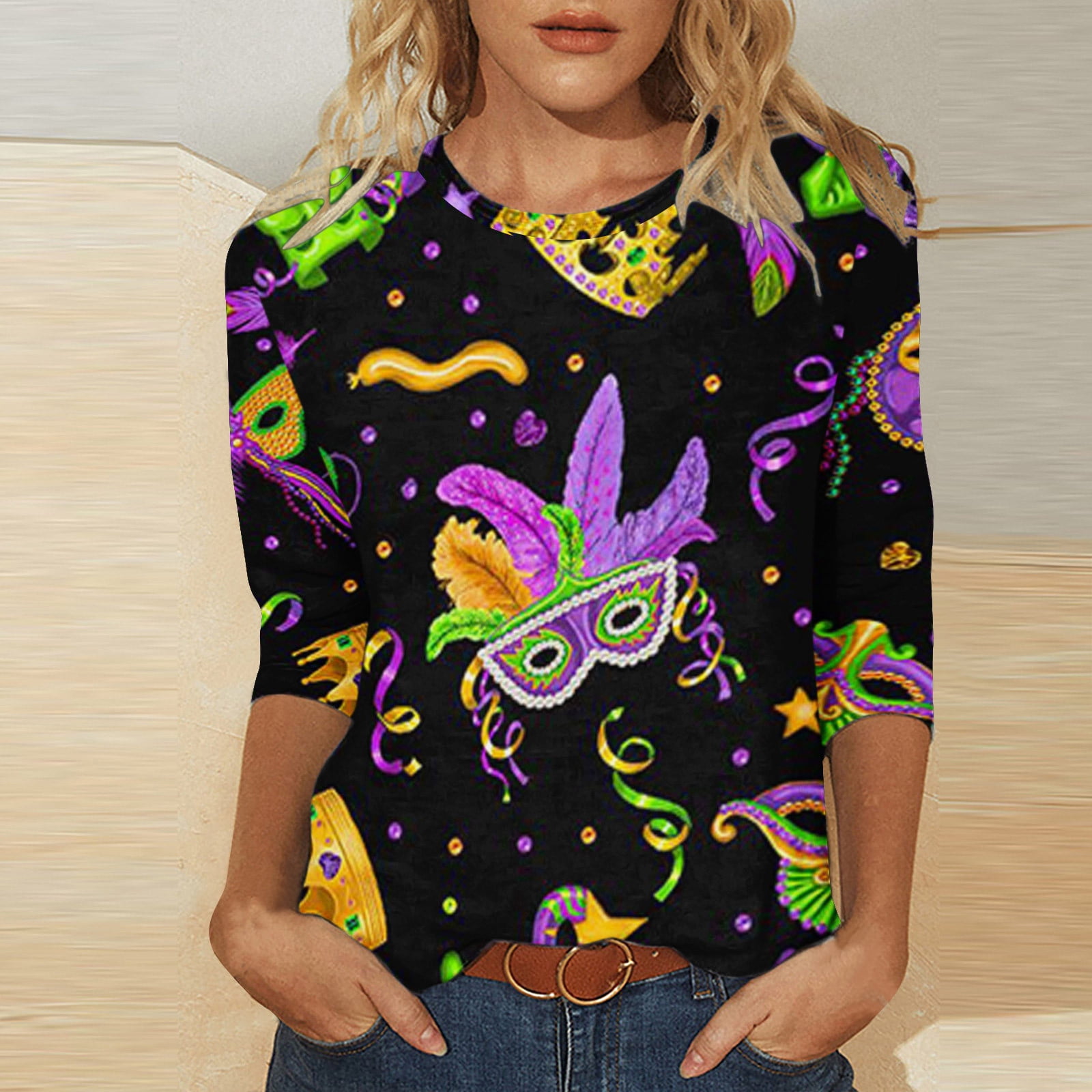 YANHAIGONG Date Night Shirts for Women Sexy,Women's 3/4 Sleeve Mardi ...