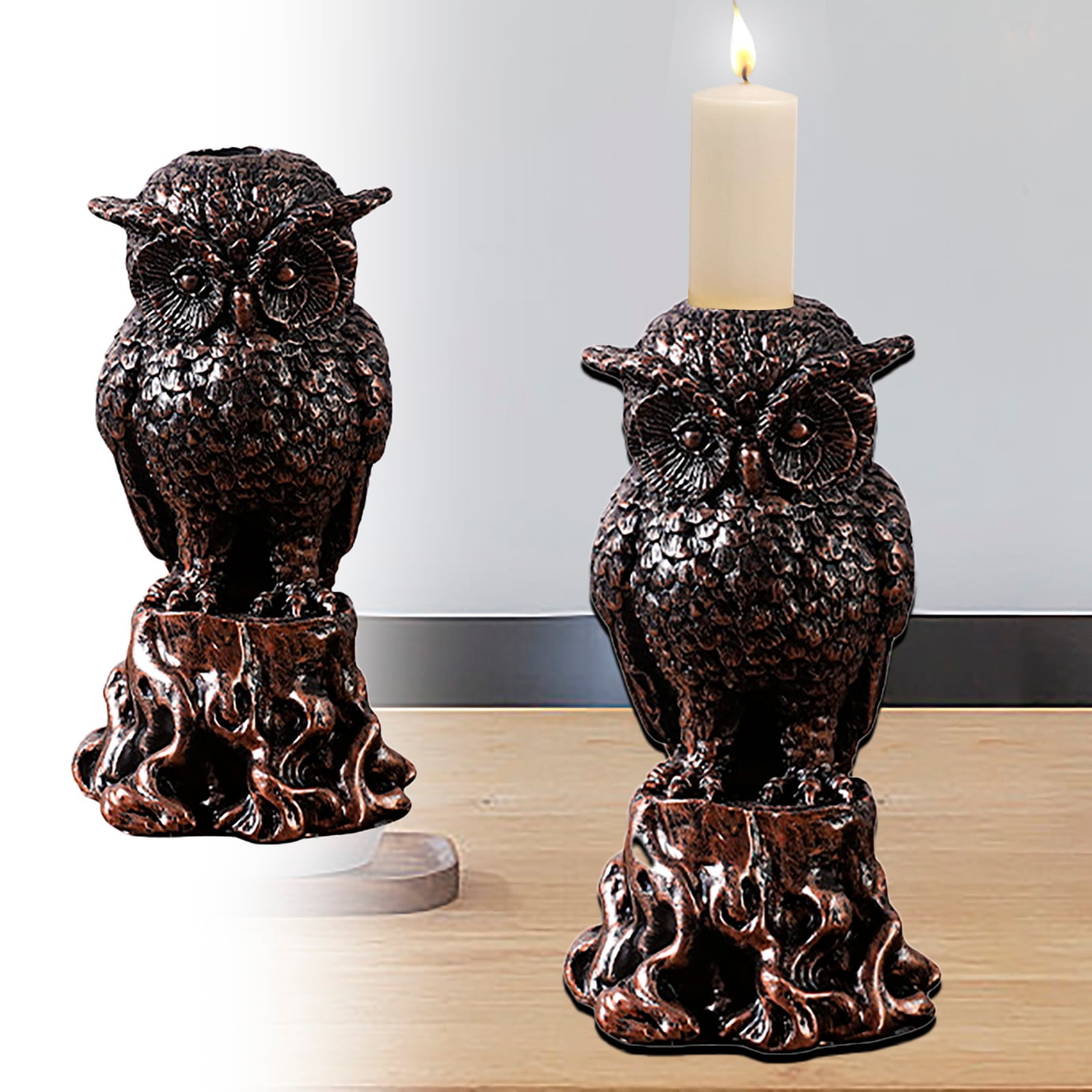 YANHAIGONG Gothic Owl Candle Stick Holder, Gothic Figurine Holder Black ...