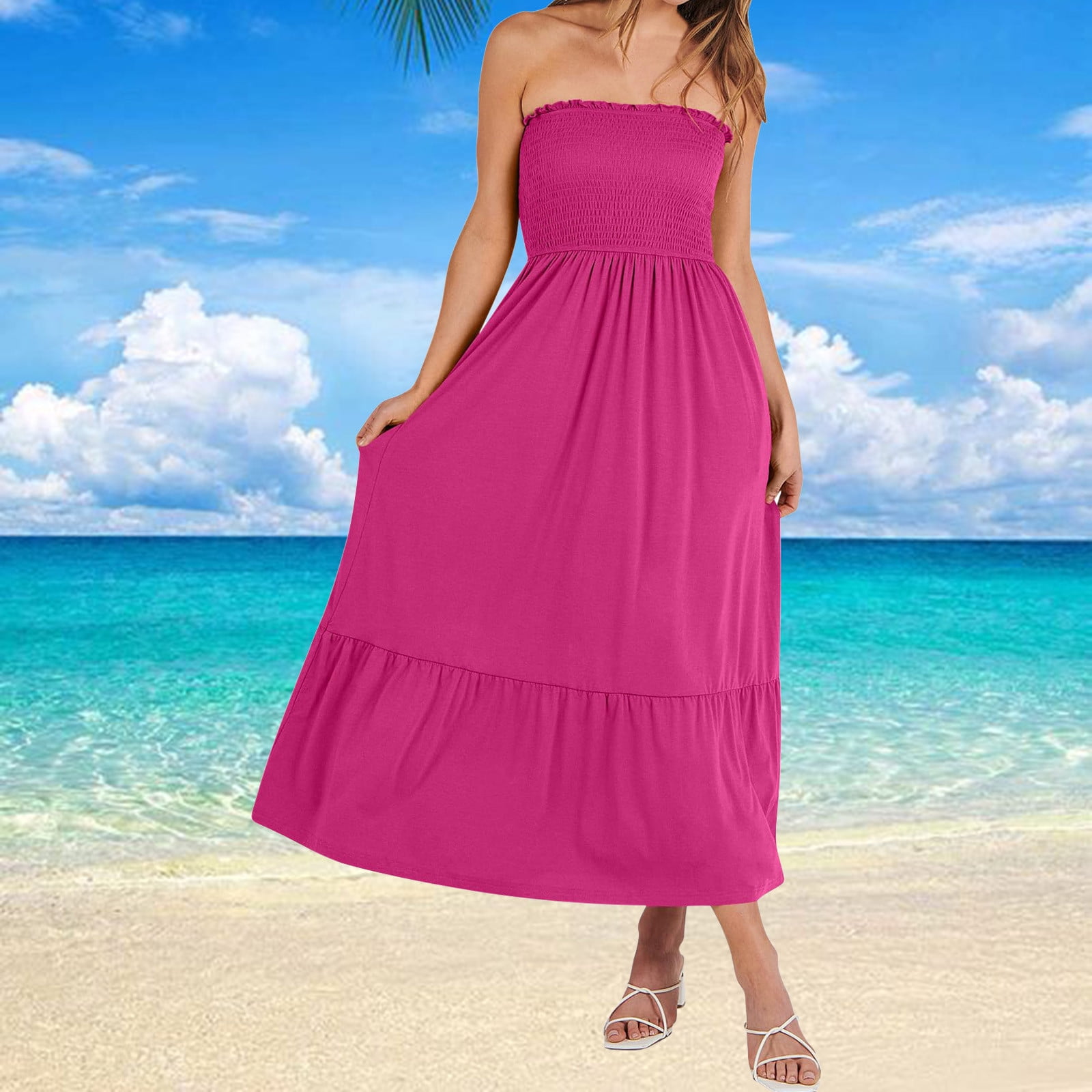 YANHAIGONG Smocked Dresses for Women Strapless,Strapless Dress for ...