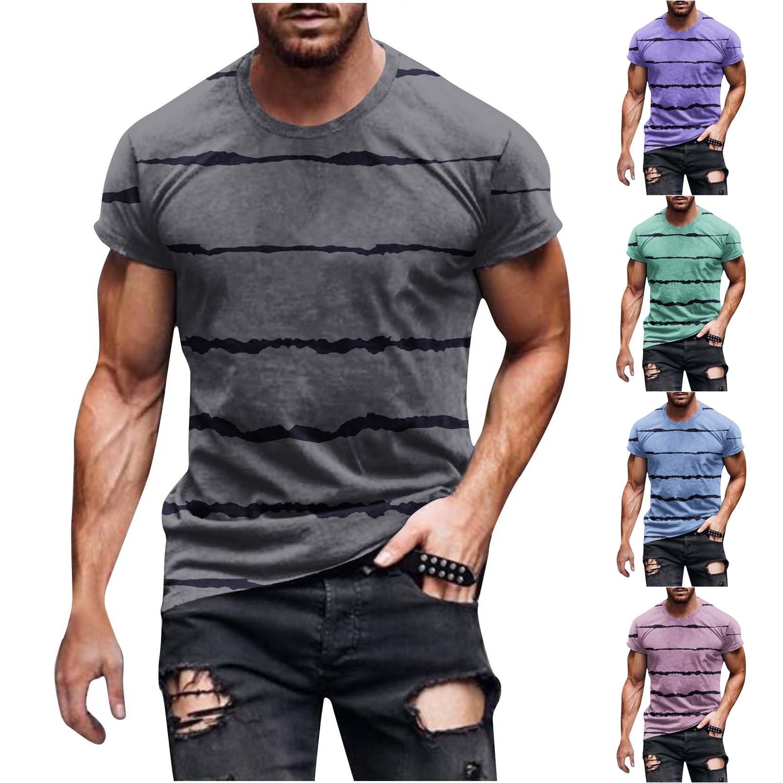 YANHAIGONG Striped T Shirt Mens Short Sleeve ,Mens Striped Casual Tops ...