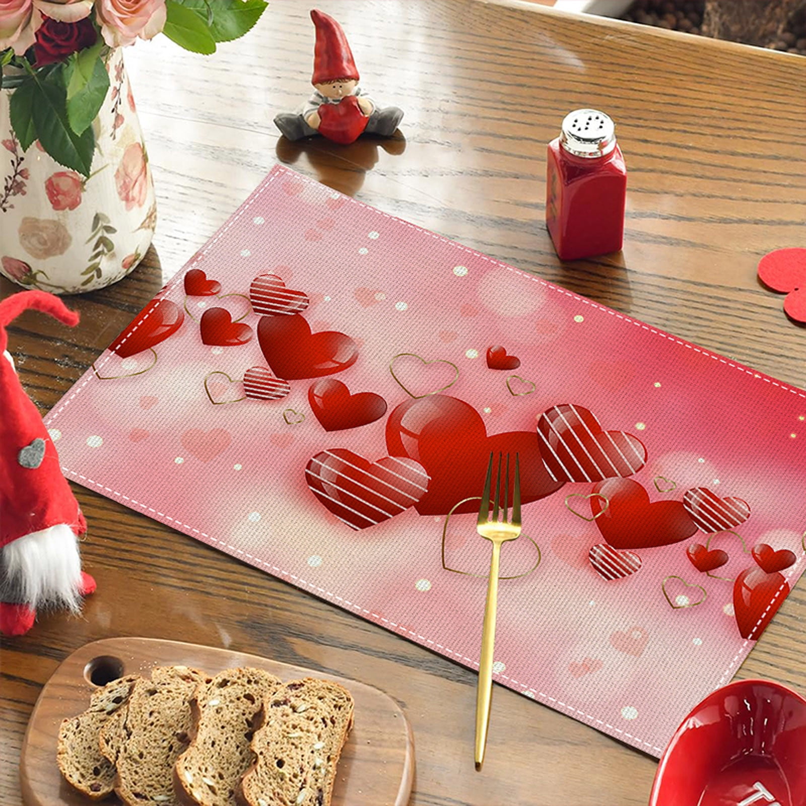 YANHAIGONG Valentine Placemats,Linen Valentine's Day Placemats,Red Love ...