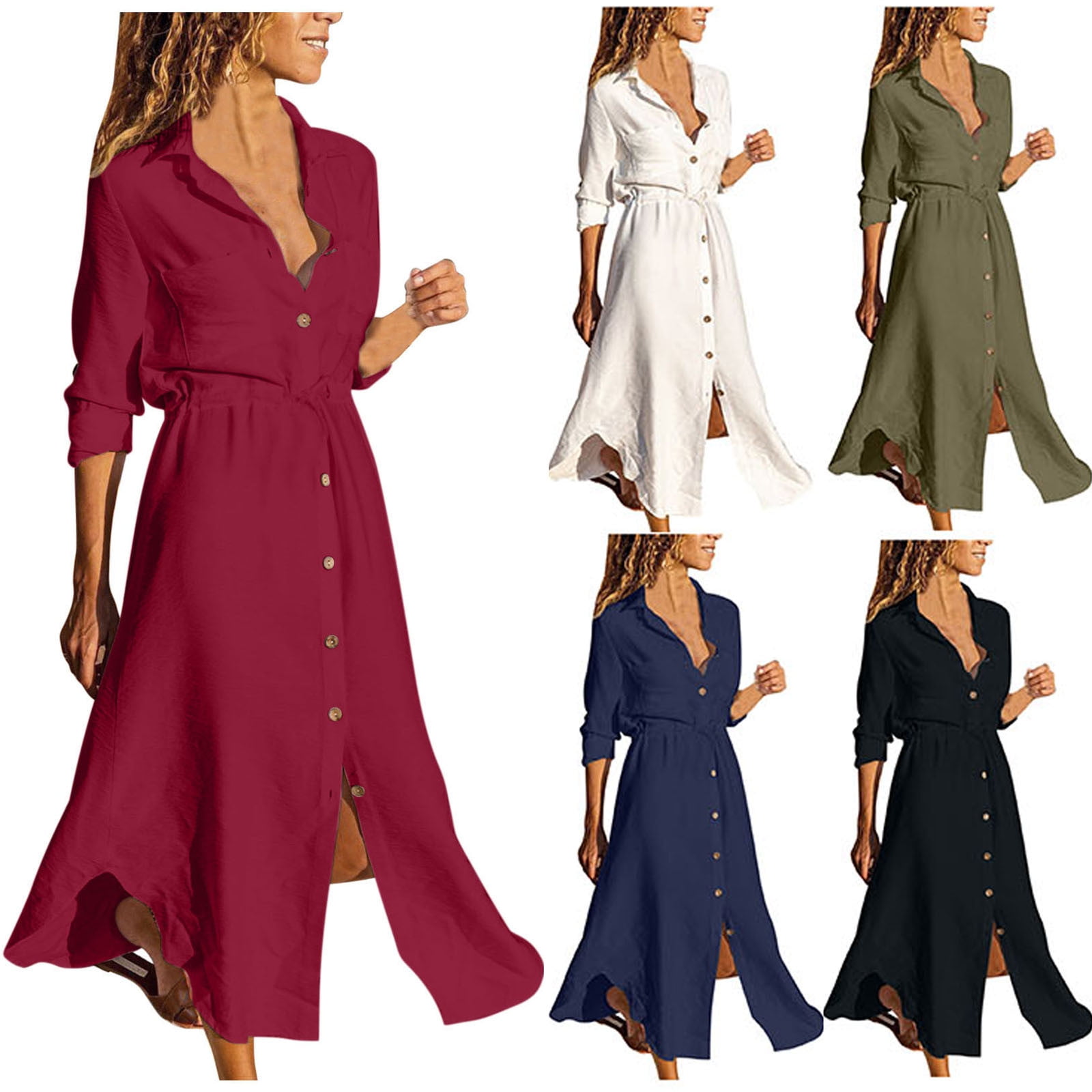 YANHAIGONG Women Button Front Shirt Dresses Plus Size,Summer Cotton ...
