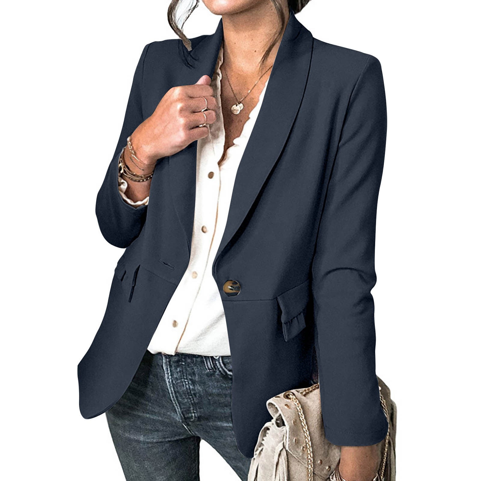 Summer Savings!YANHAIGONG Womens Blazer Lapel Button Business Casual ...