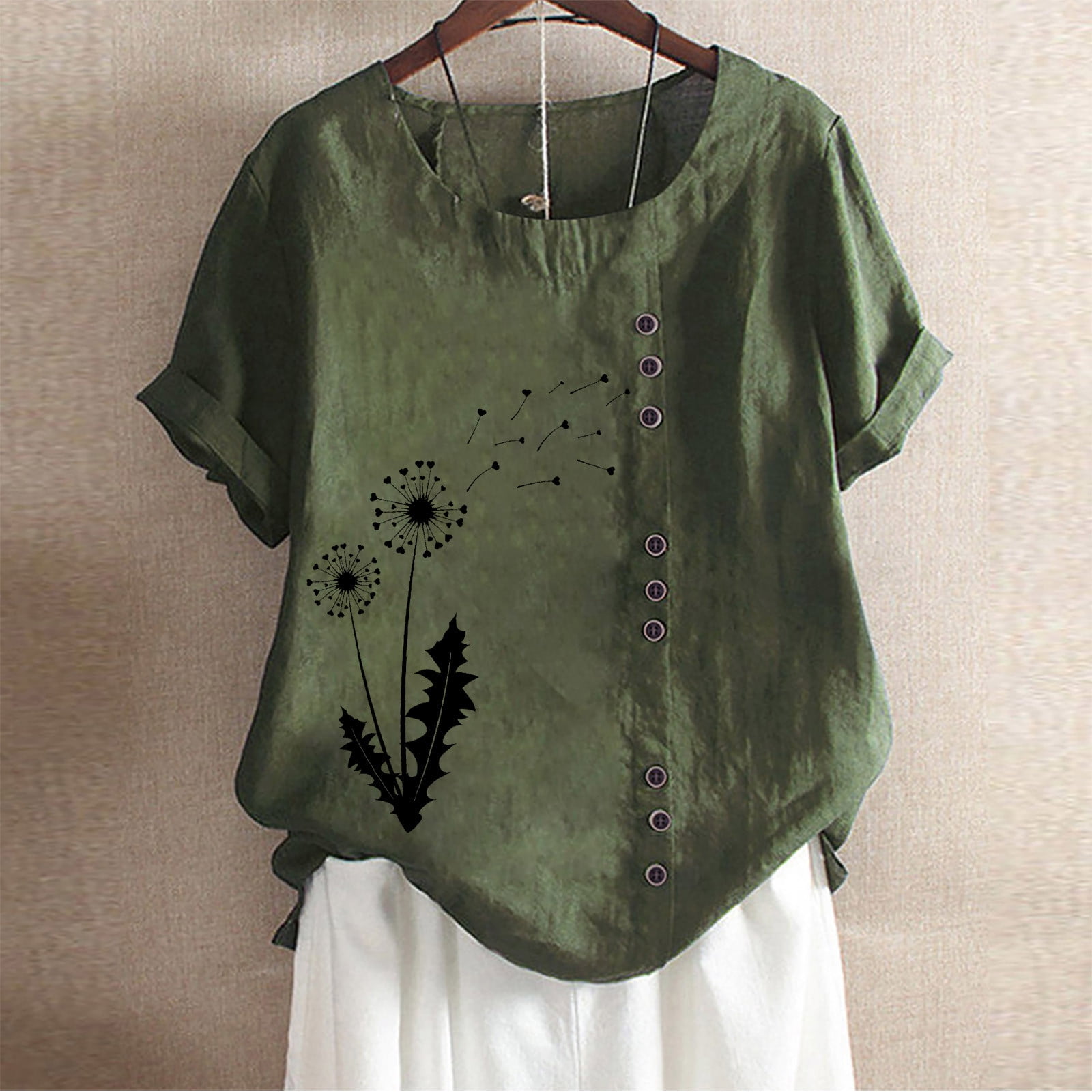 YANHAIGONG Womens Cotton Linen Tunics,Cotton Linen Floral Shirts for ...