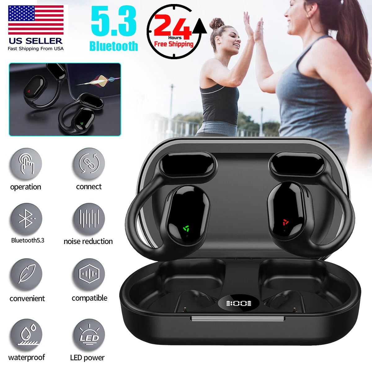 YANI- Headphones Bluetooth 5.3 Wireless Headset Outdoor Running Sport ...