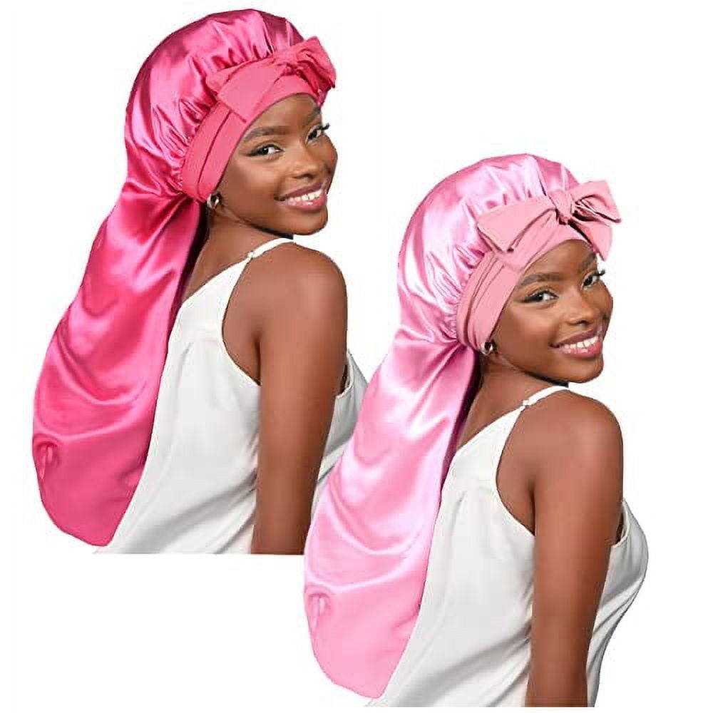 YANIBEST 2Pcs Silk Bonnet for Sleeping Braid Bonnet for Long Hair with ...