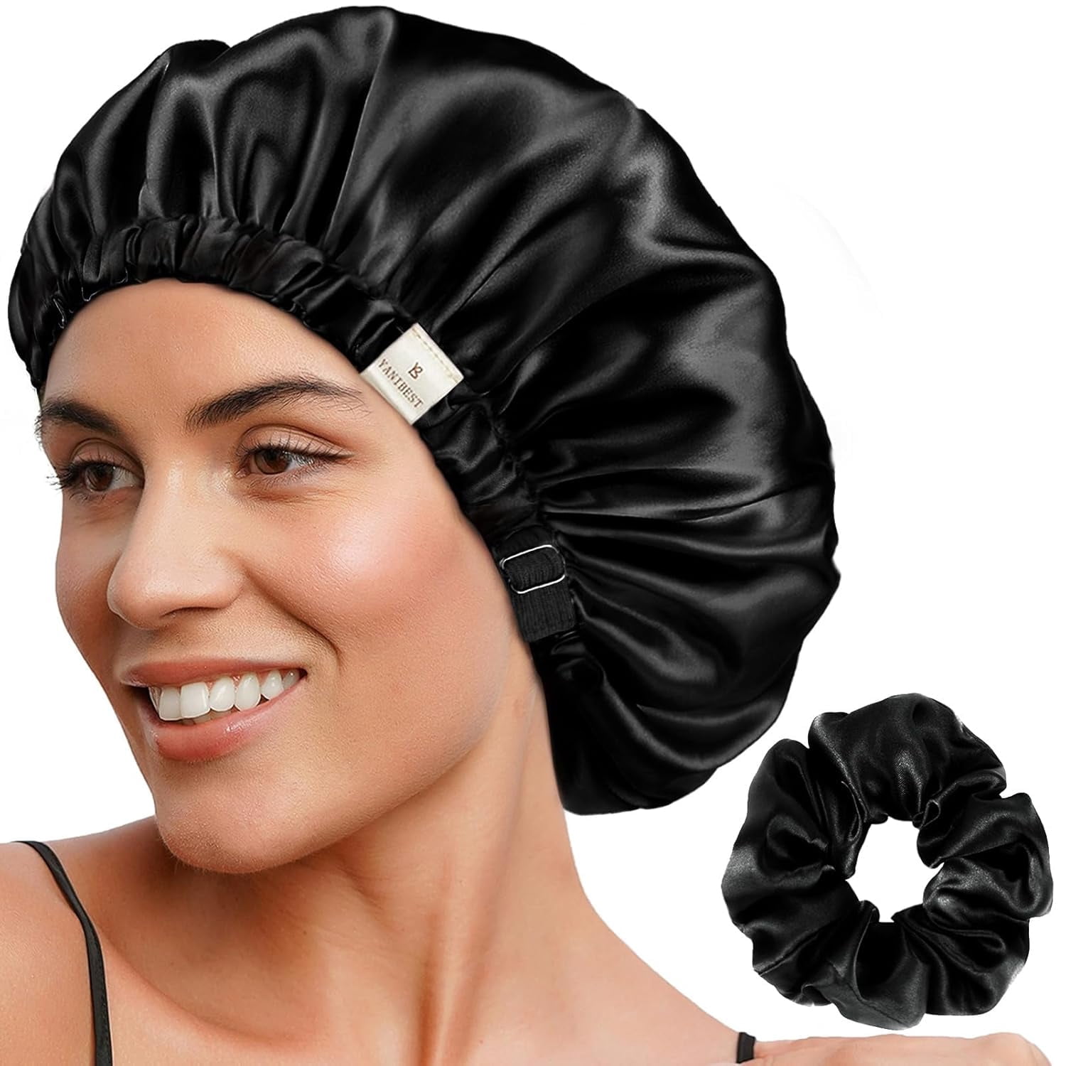 YANIBEST Adjustable Satin Bonnet Double Layer Hair Bonnet for Sleeping ...