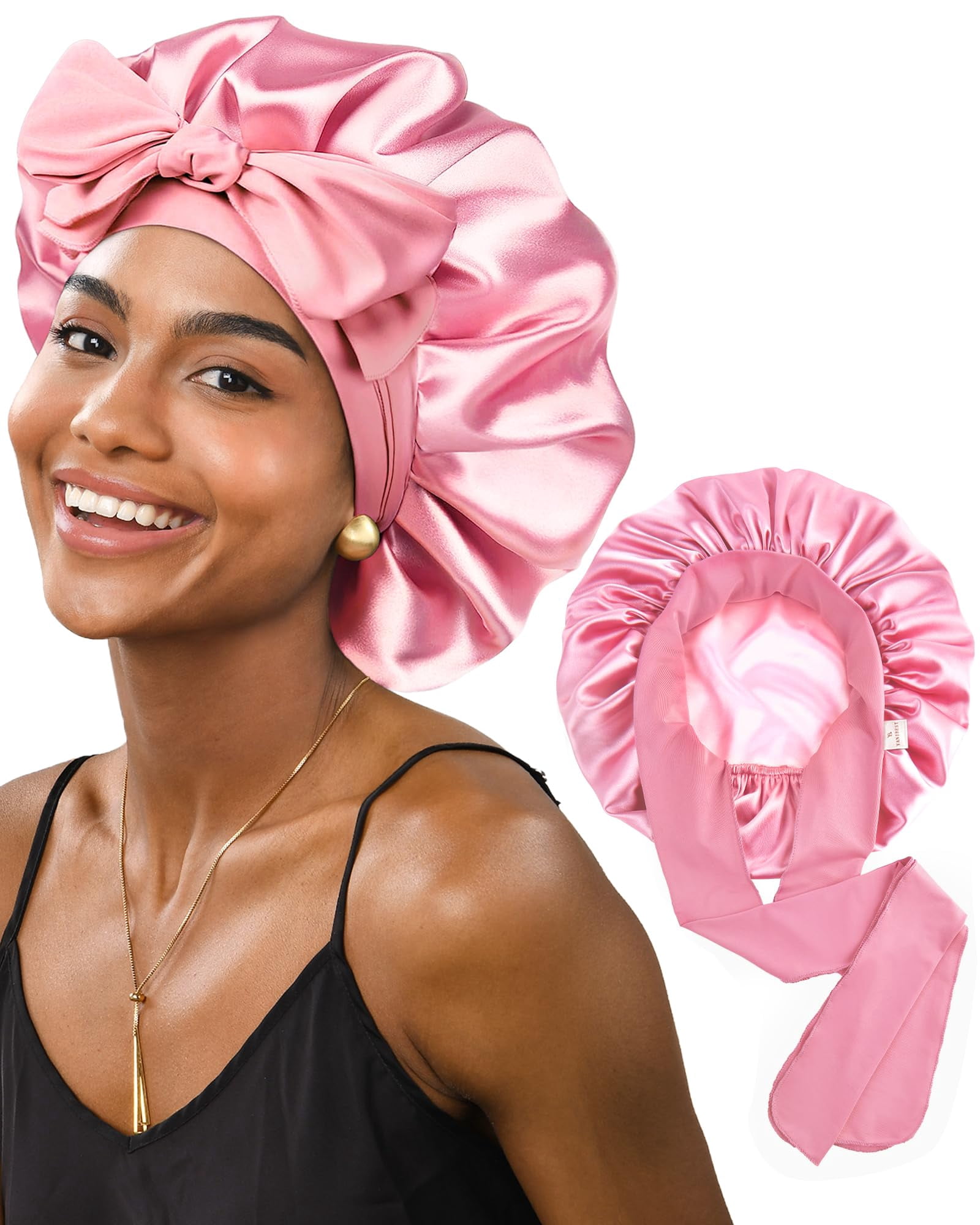 YANIBEST Satin Bonnet Silk Bonnet for Sleeping Double Layer Adjustable ...