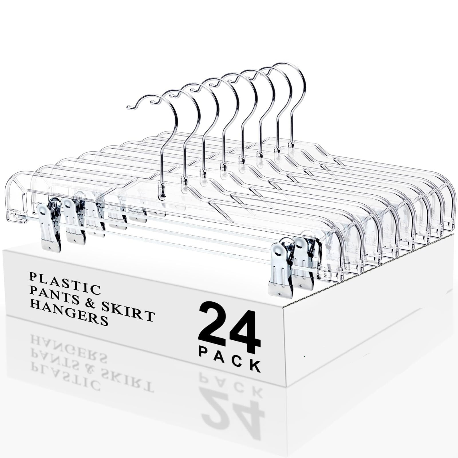 YANJ 24 Pack Clear Plastic Pants Skirt Hangers, Bottom Hangers with ...