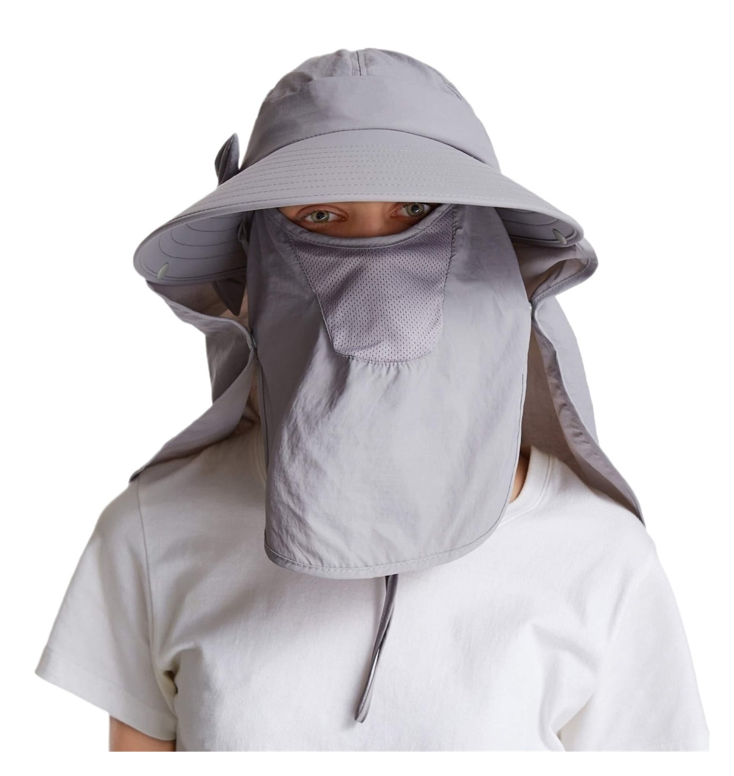 YANJ Sun Cap Finshing Hats UPF+50 Detachable Face Mask Neck Flap Visor ...