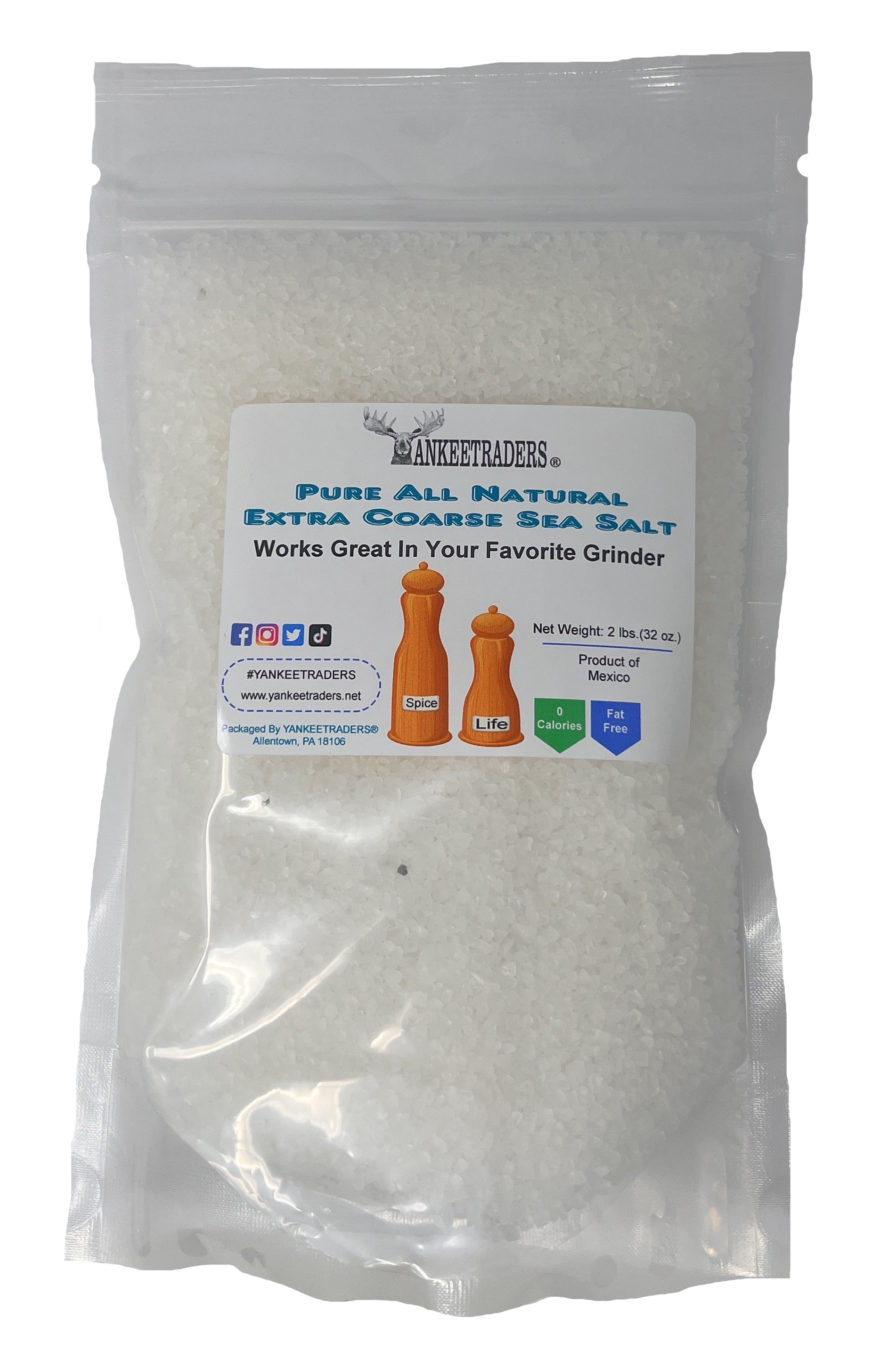 YANKEETRADERS Pure All Natural Extra Coarse Sea Salt, Mill Grind - 2 ...