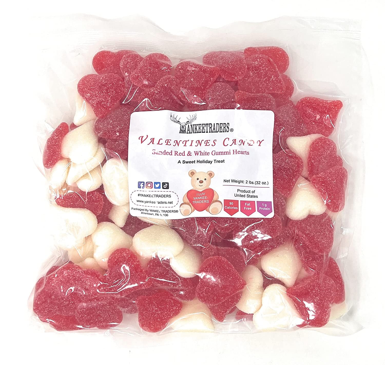 YANKEETRADERS® Sanded Red & White Gummi Valentine's Hearts - 2 lbs ...