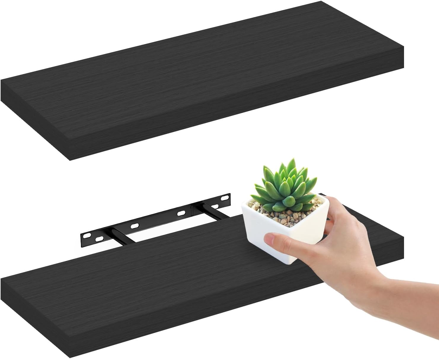 YANLIN-2 PCS Floating Shelves for Wall - Hidden Bracket Floating Shelf ...
