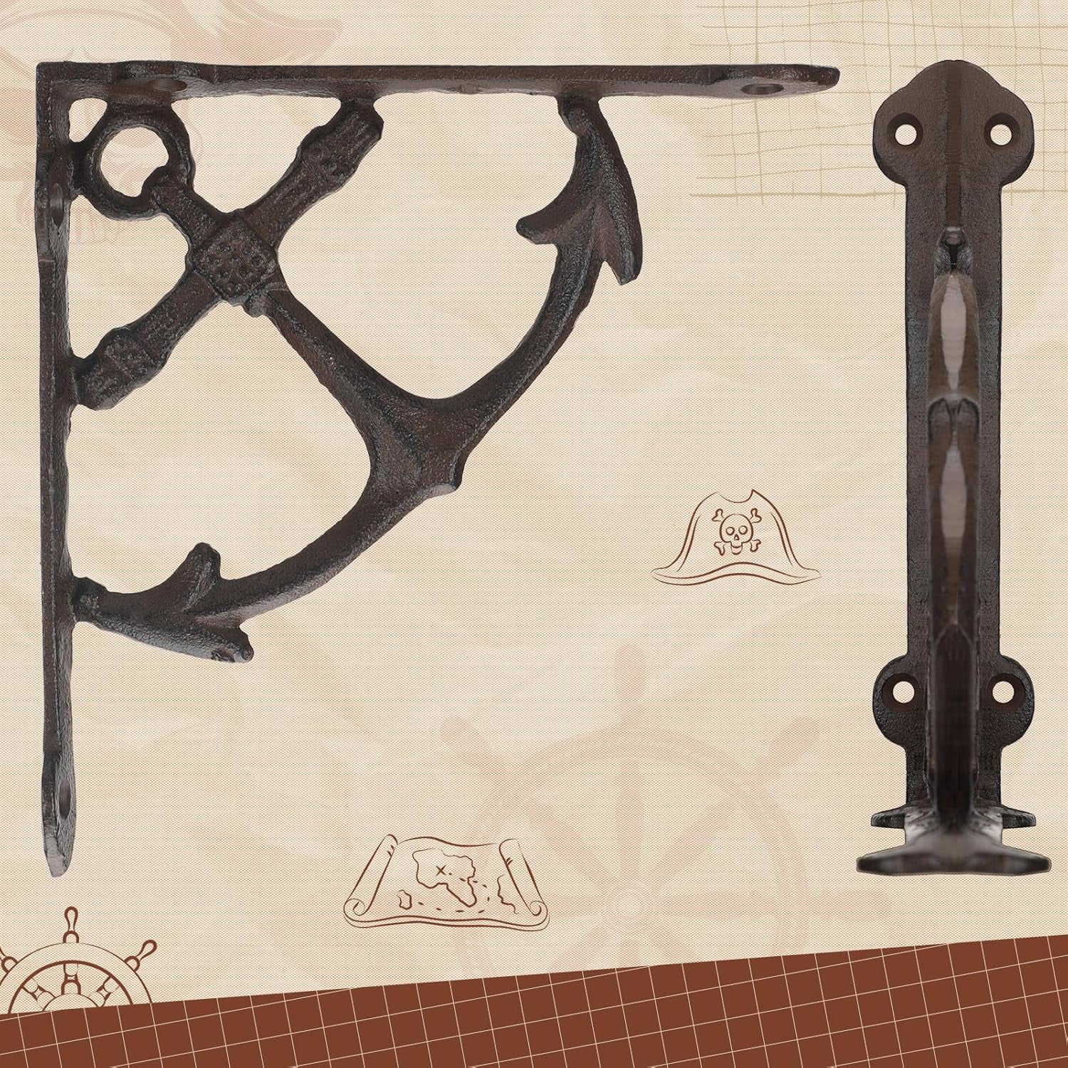 YANLIN-2 Pack Nautical Decorative Shelf Brackets 7.75'' Cast Iron ...