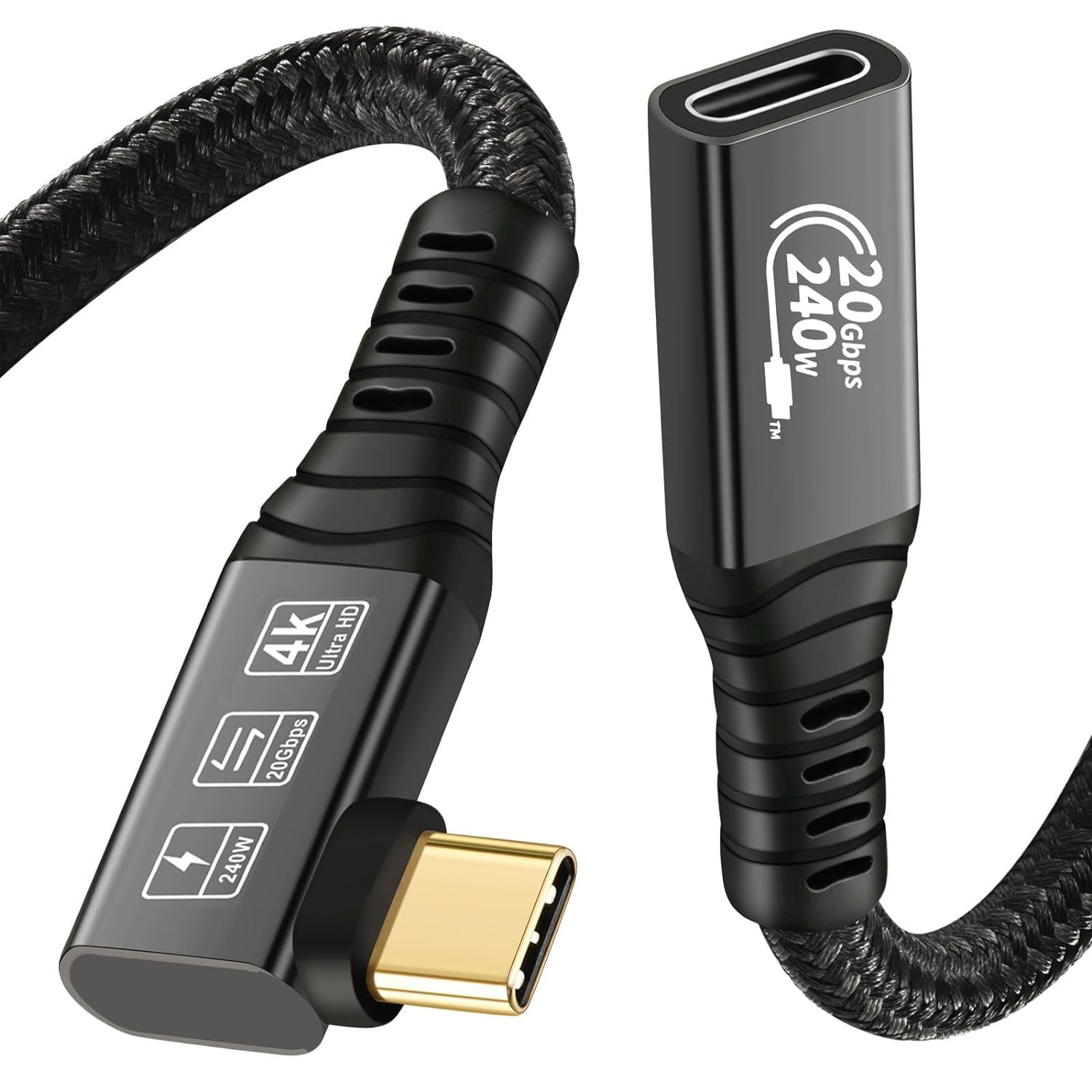 YANLIN-20Gbps USB C 3.2 Extension Cable, 90 Degree USBC 3.2 Gen2 Type-c ...