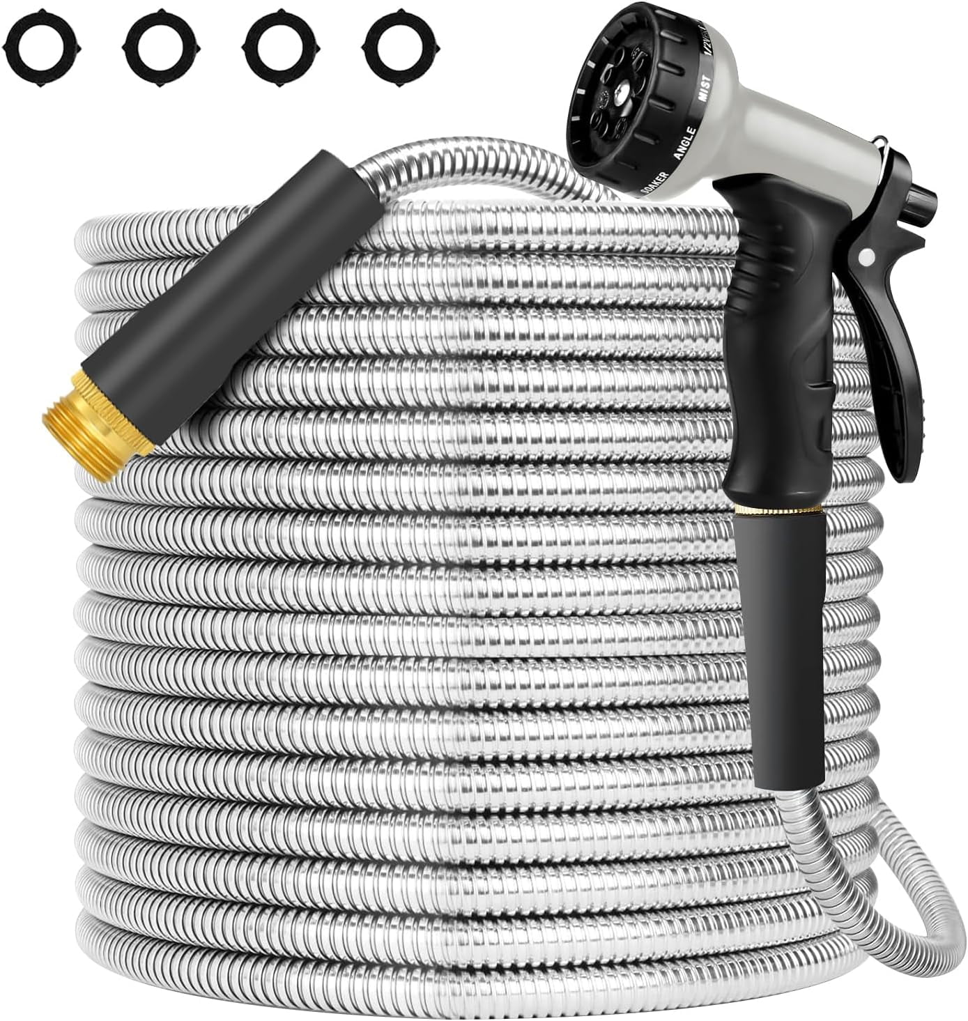 YANLIN-25FT Garden Hose, Metal Garden Hose with 10 Pattern Spray Nozzle ...
