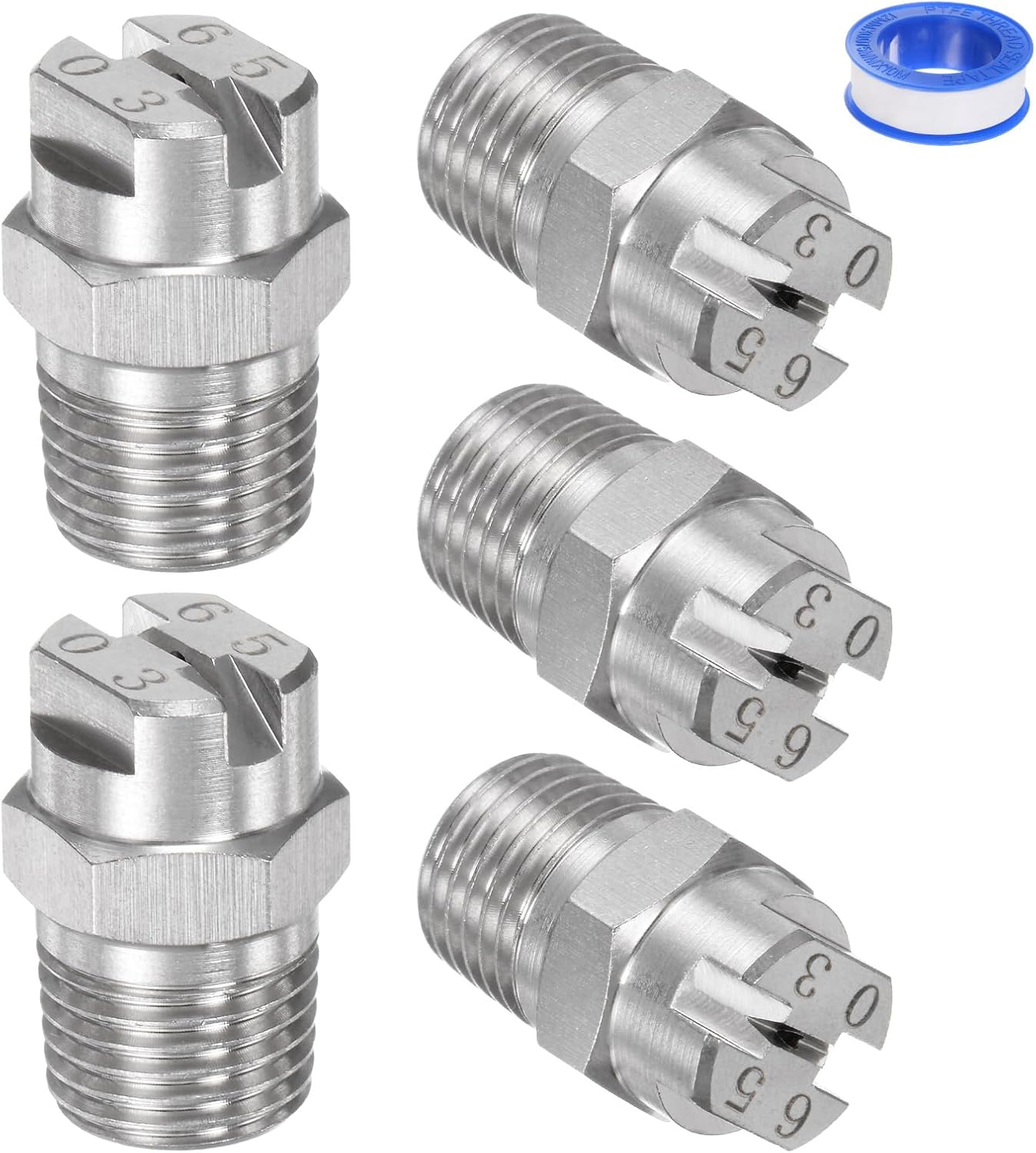 YANLIN-5-Pack Flat Fan Spray Tip, 65 Degree 1/4BSPT Male Stainless ...