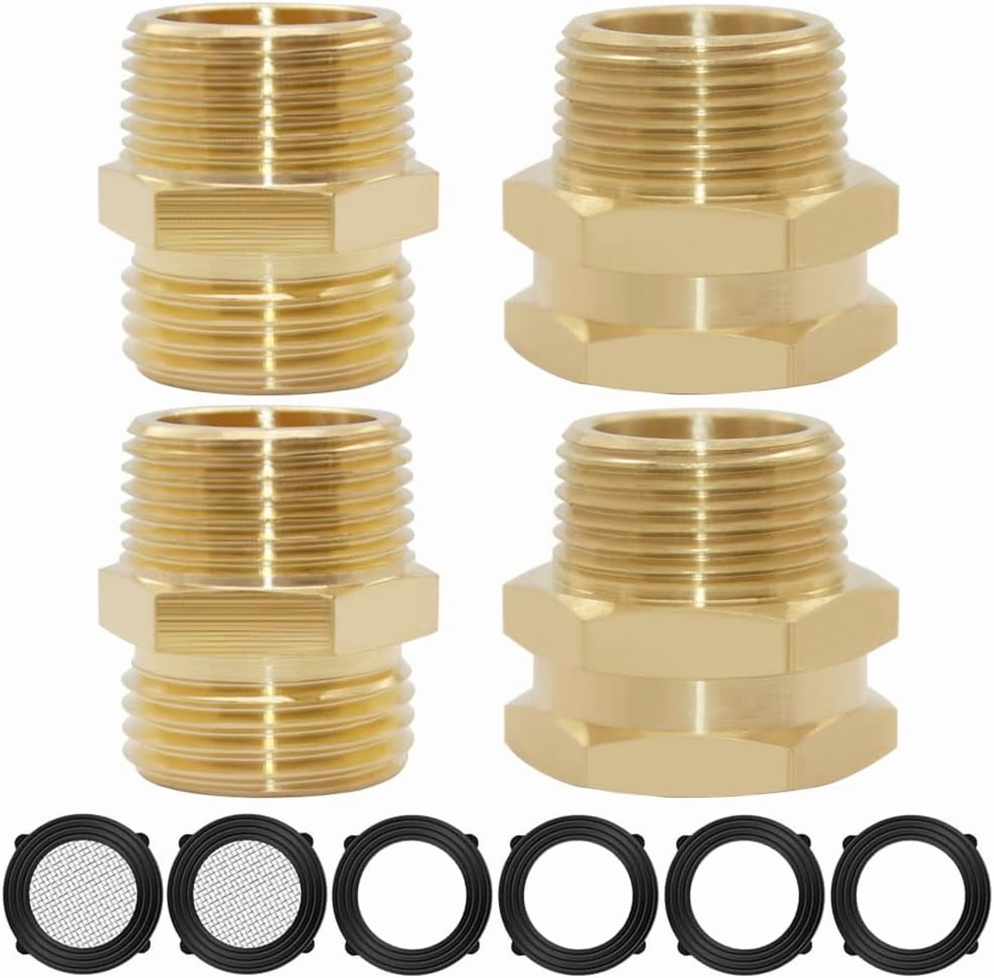 YANLIN-Brass 3/4" GHT x 3/4" NPT Male Pipe Fittings Hex Nipple Adapter ...