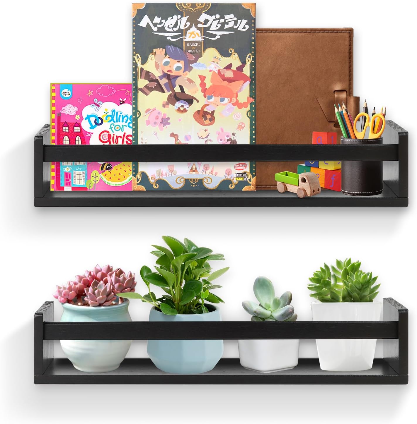 YANLIN-Floating Shelves for Wall, Black Nursery Book Shelves, 23.6 inch ...