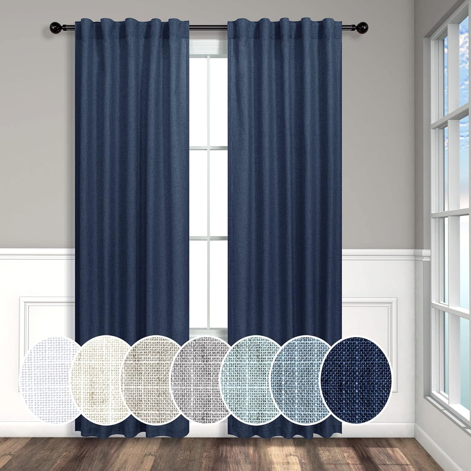 YANLIN-Navy Blue Curtains 38 Inch Wide for Living Room 2 Panel Back Tab ...