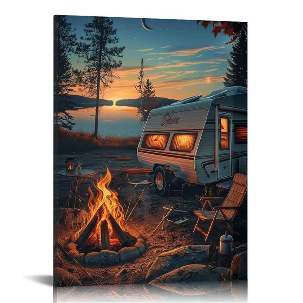 YANMS Campfire Camping Poster Wall Art Picture Canvas Vintage Canvas ...