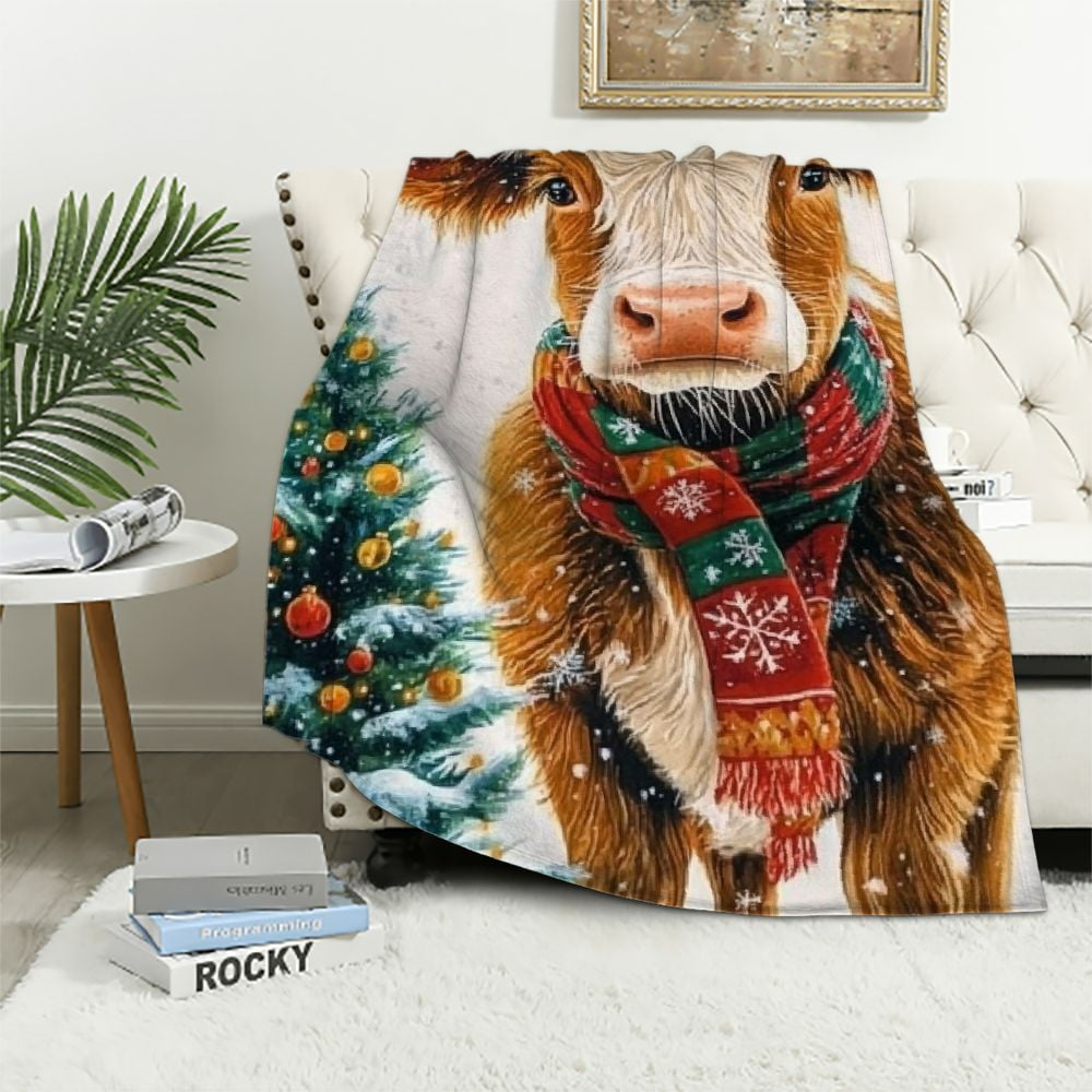 YANMS Christmas Highland Cow Blanket Cow Gifts Warm Cozy Cow Print ...