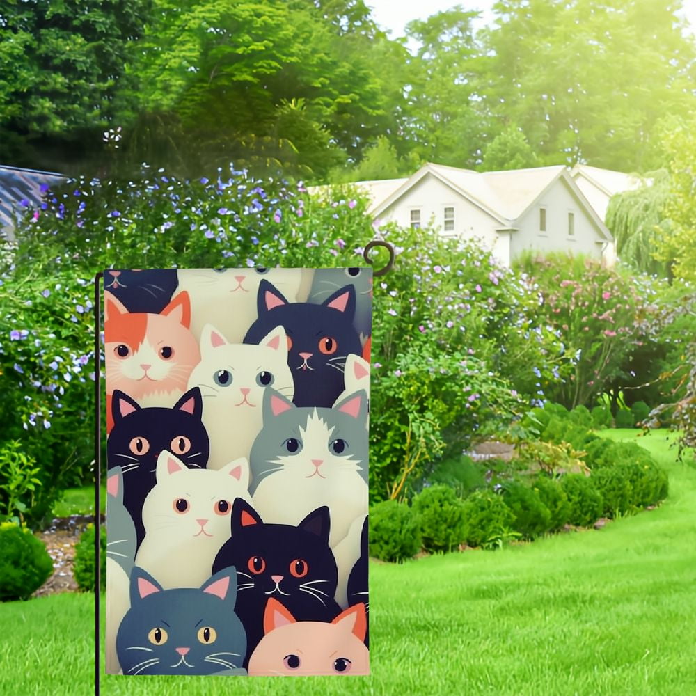 YANMS Cute Cats Garden Flag Multiple Sizes Linen Farmhouse Holiday ...
