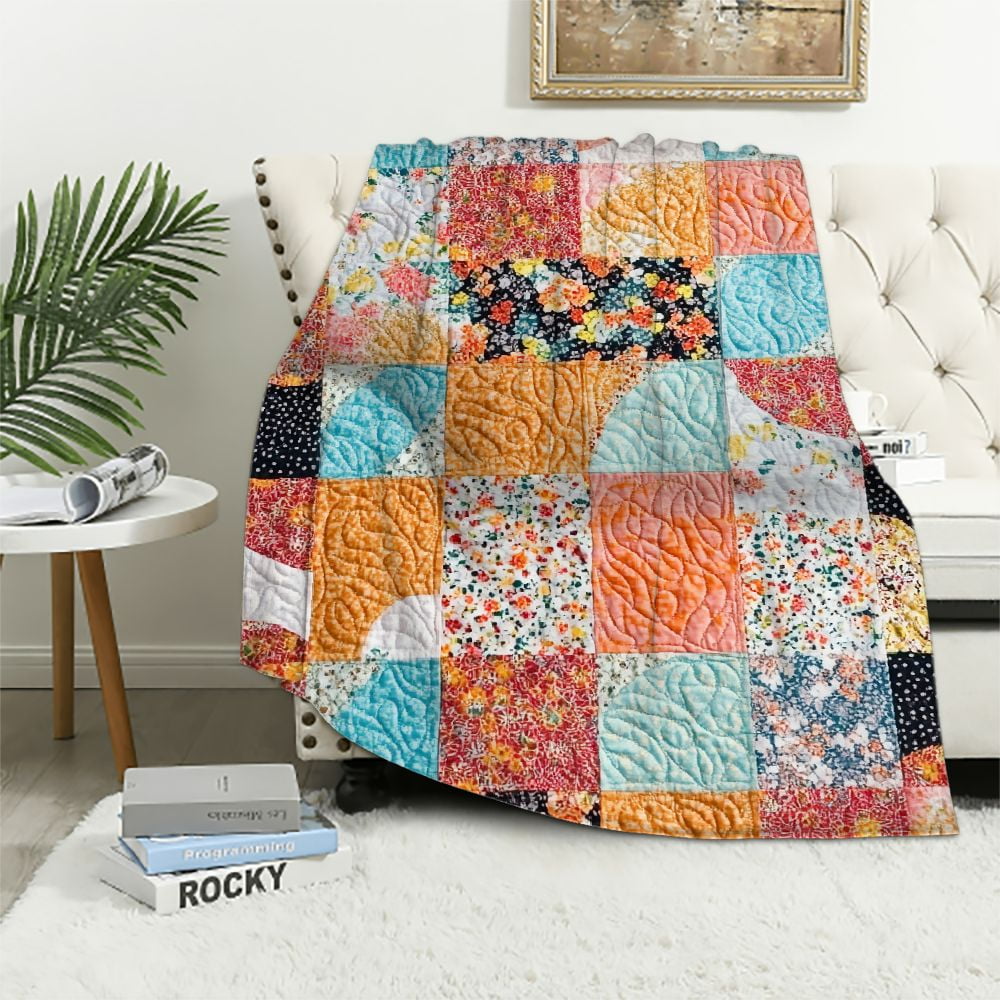 YANMS Home Quilted Reversible Throw Blanket, Calico Patches ...
