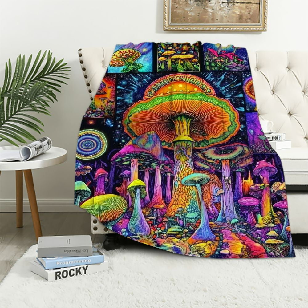 YANMS Mushroom Blanket Hippie Plant Throw Blankets for Couch Colorful ...