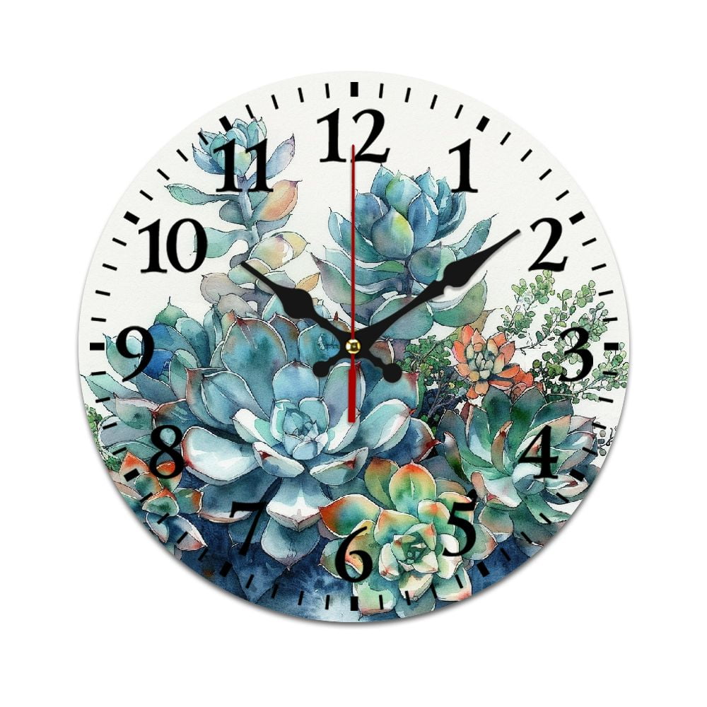YANMS Succulents Plants Watercolor Painting Fashionable PVC Wall Clock ...