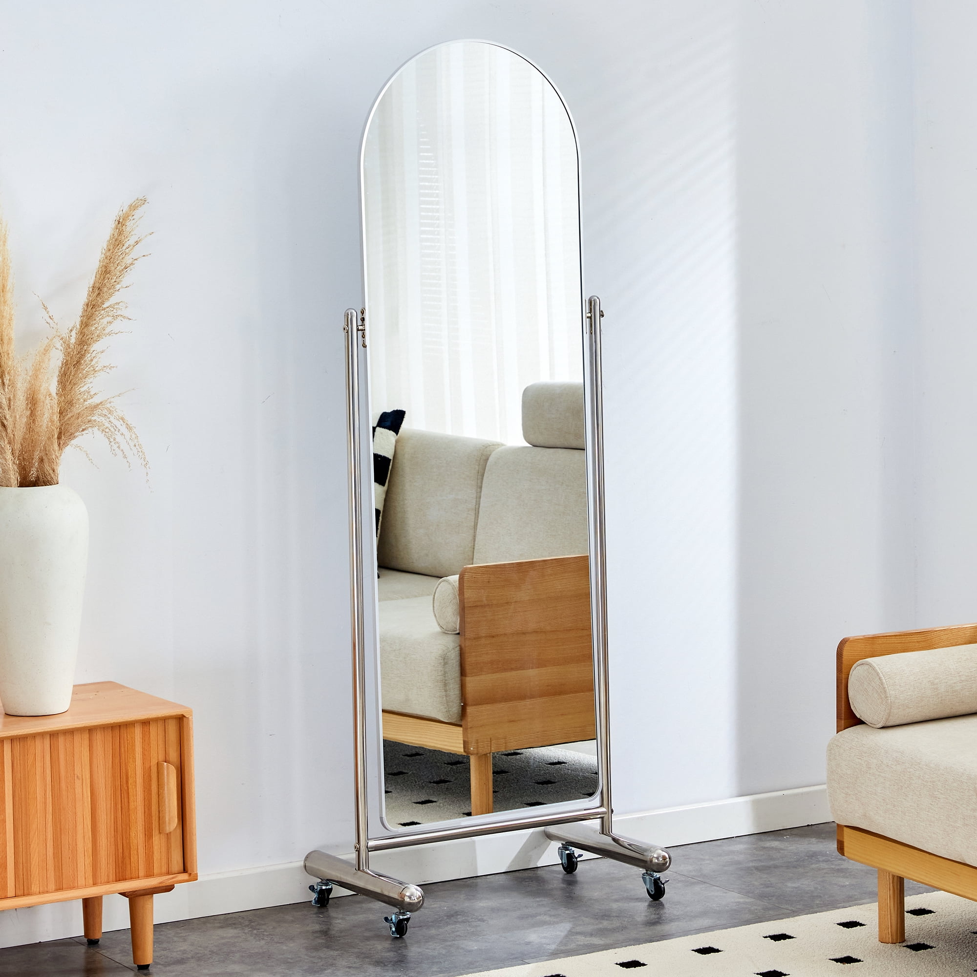 YANSHE Full Length Body Mirror, Arched Floor Mirror With Wheels ...