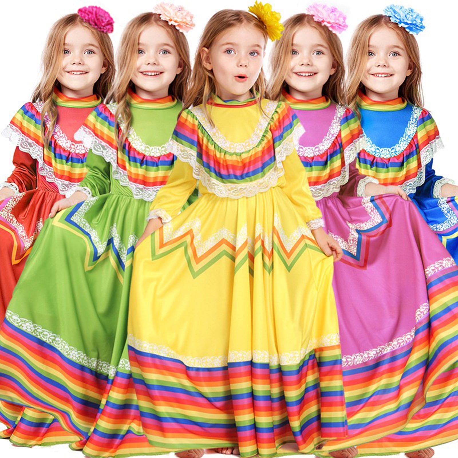 YANSHE Girls Traditional Jalisco Dress Cosplay Costume Mexican Style ...