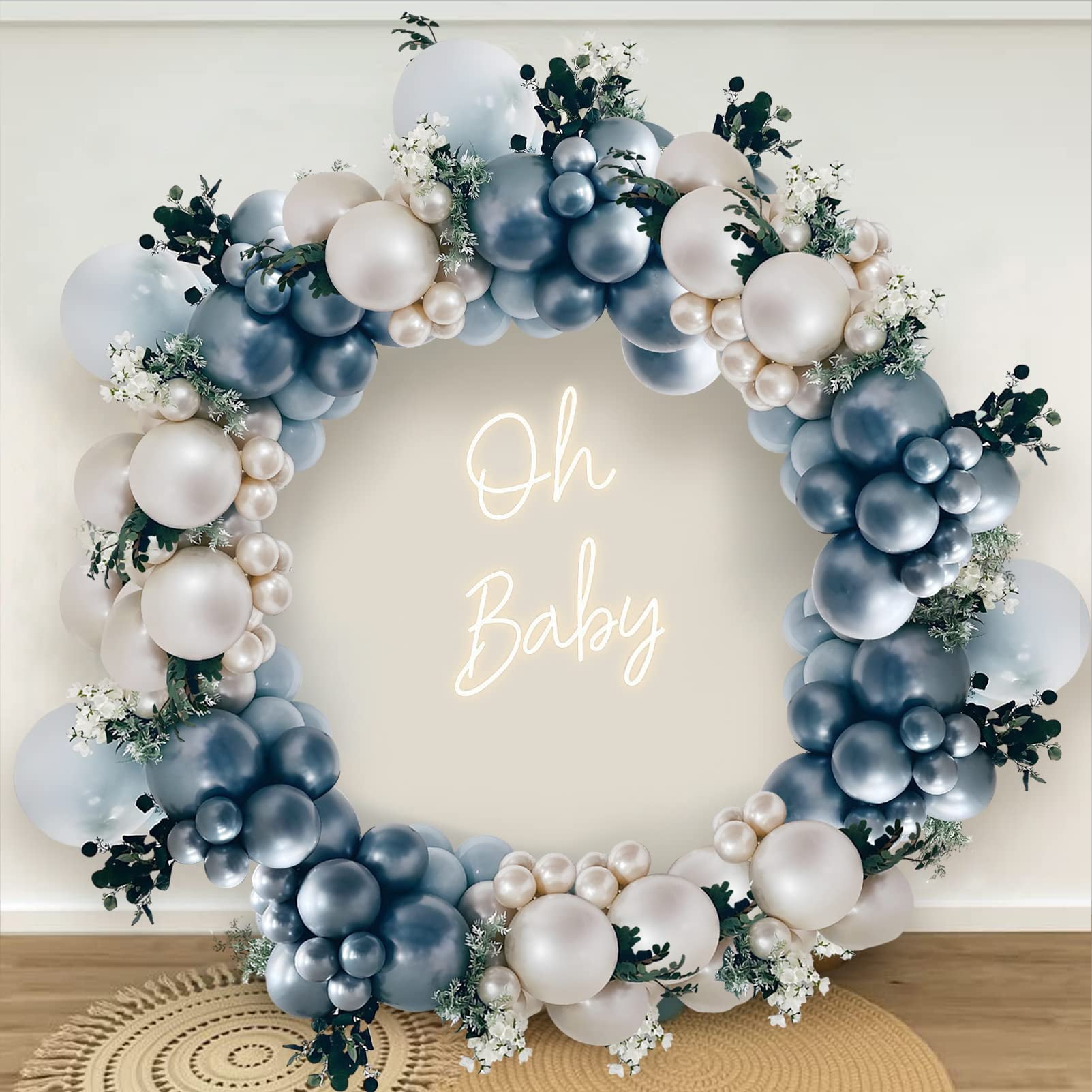 YANSION 128Pcs Metallic Blue White Balloon Garland Set with Metallic ...