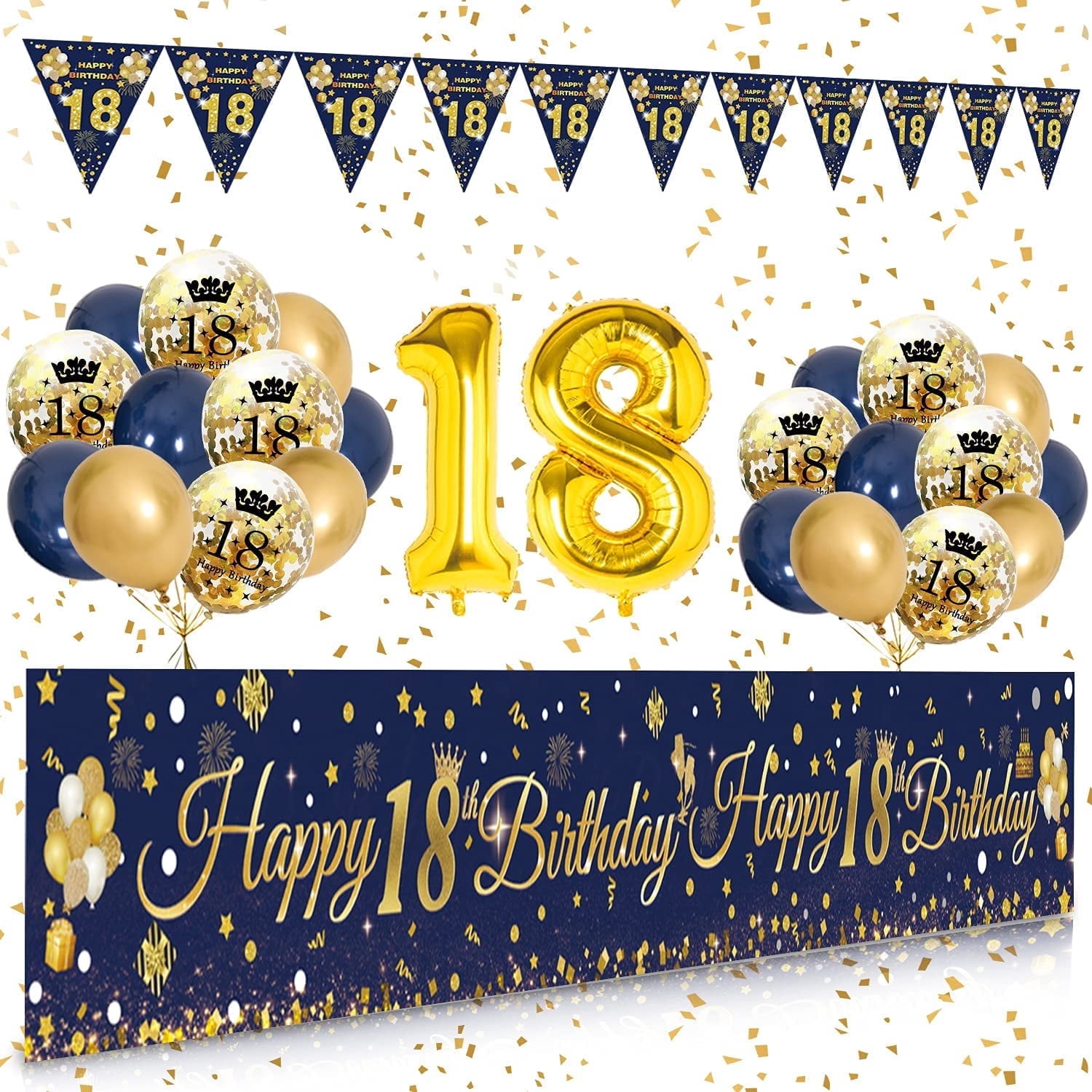 YANSION 18th Birthday Decorations for Boys Men, 18th Birthday Party Kit ...